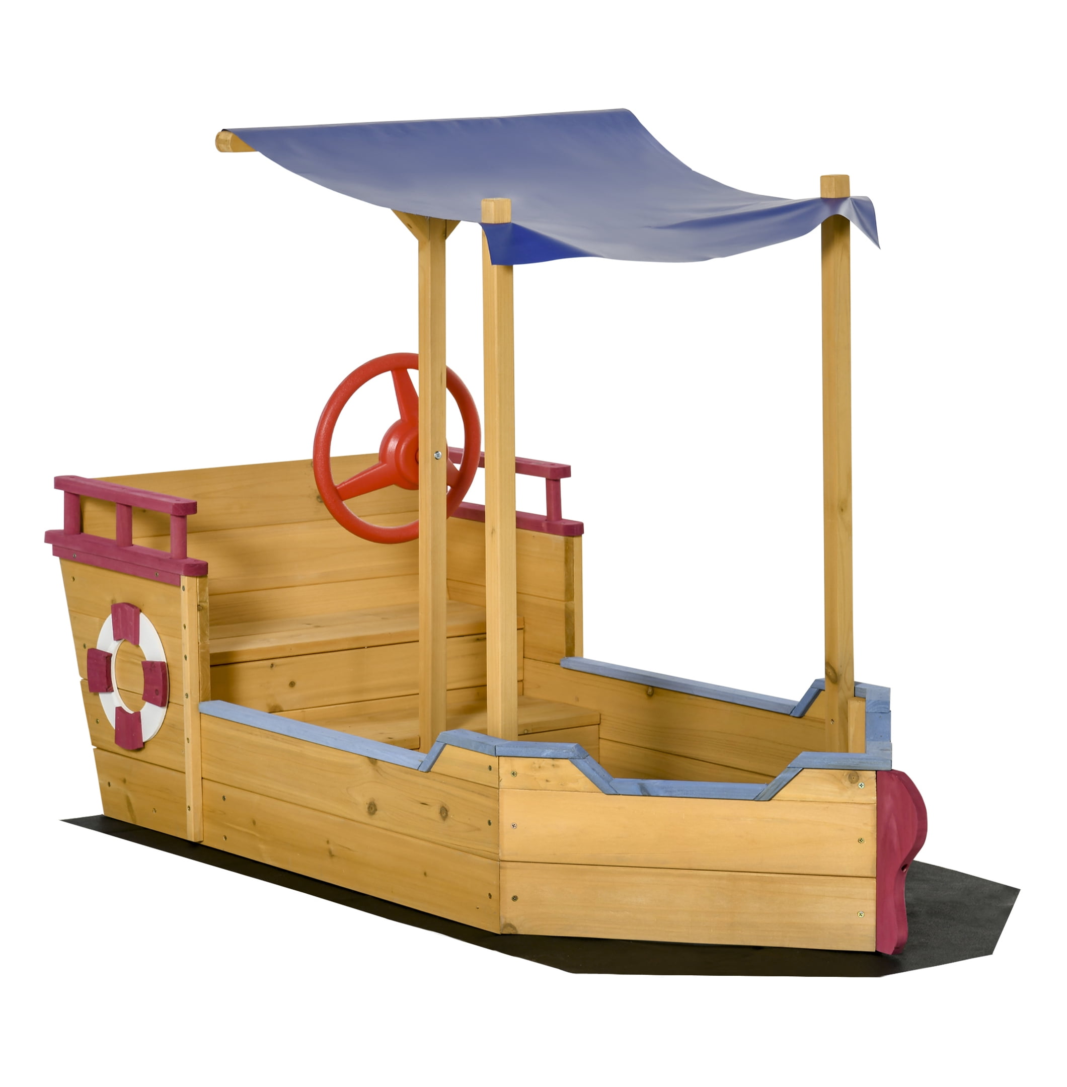 Pirate Ship Sandbox with Cover, Wooden Sandbox with Storage & Seat for ...