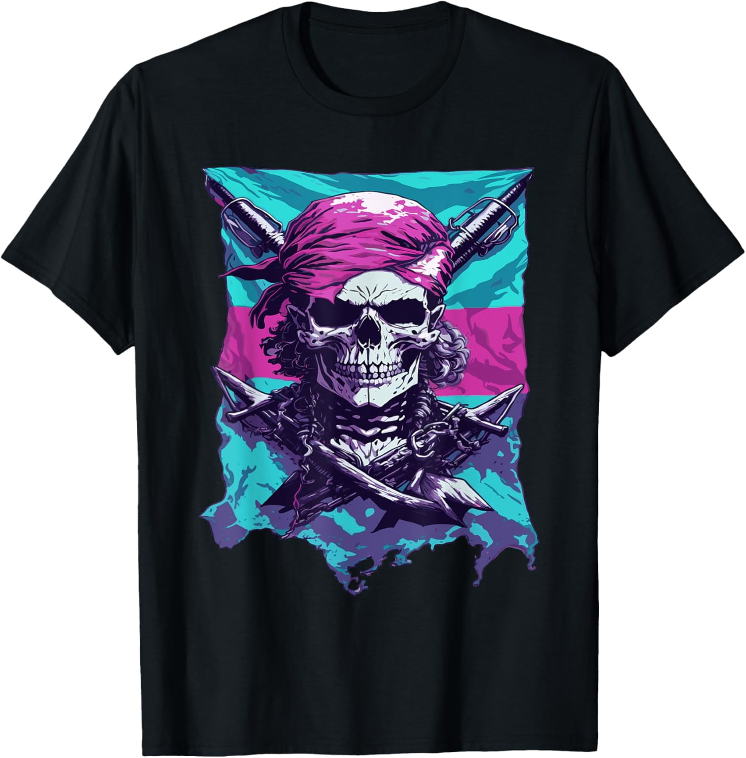 Pirate Ship Sea Rock Rocker Heavy Metal Skeleton Saber T-Shirt ...