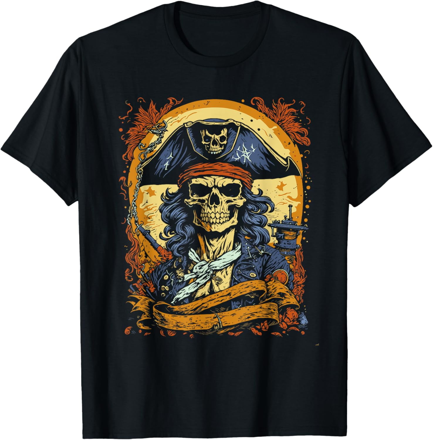 Pirate Ship Sea Rock Rocker Heavy Metal Skeleton Saber T-Shirt ...