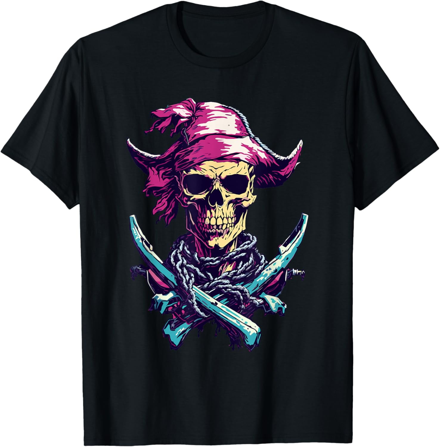 Pirate Ship Sea Rock Rocker Heavy Metal Skeleton Saber T-Shirt ...