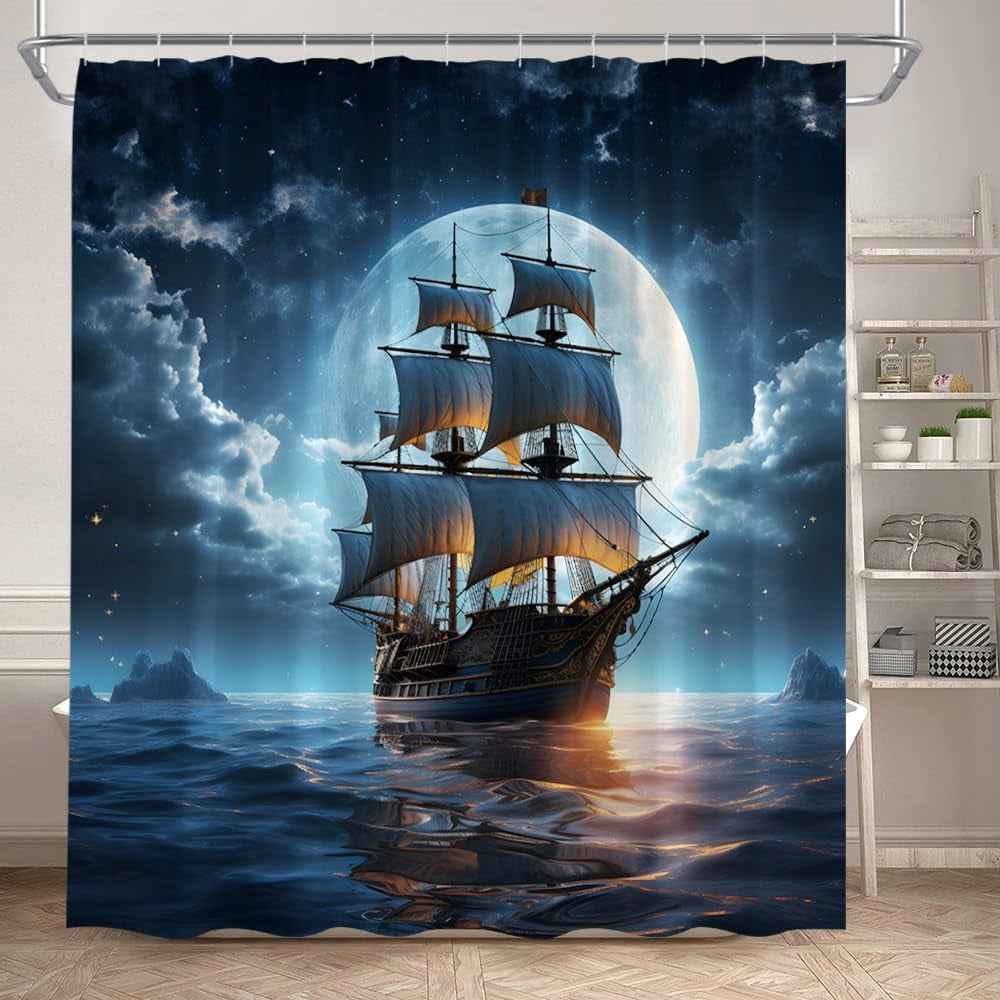 Pirate Ship Shower Curtain Nautical Sailboat Sailing Ocean Adventure ...
