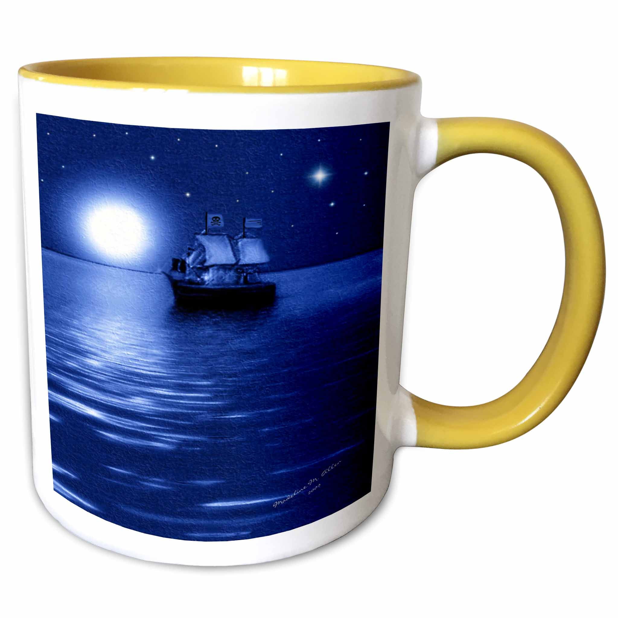 3drose, Pirate Ship - Smudgeart Ship Art, 15oz Two-tone Yellow Mug ...