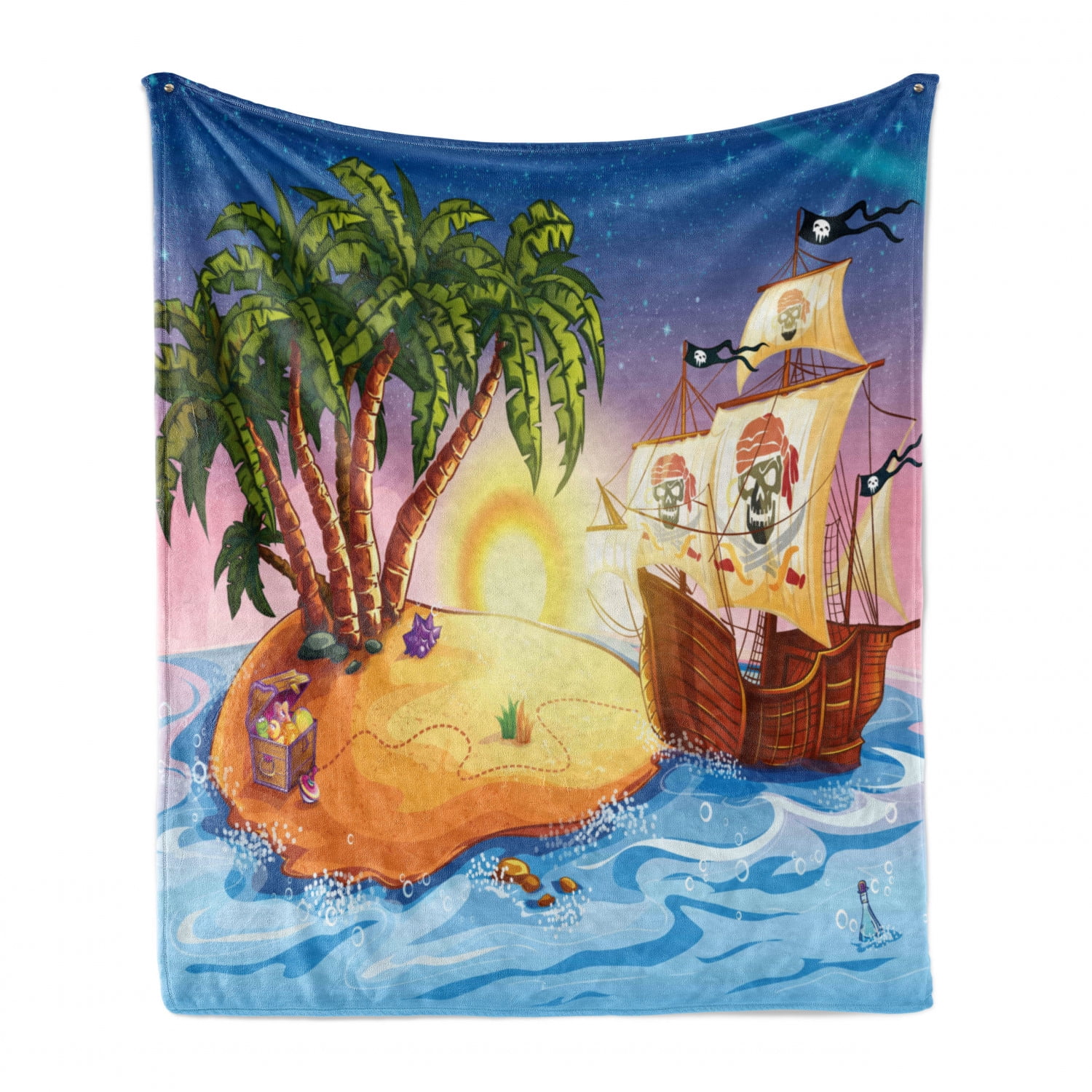 Pirate Ship Soft Flannel Fleece Throw Blanket, Ghost Ship on Exotic Sea ...