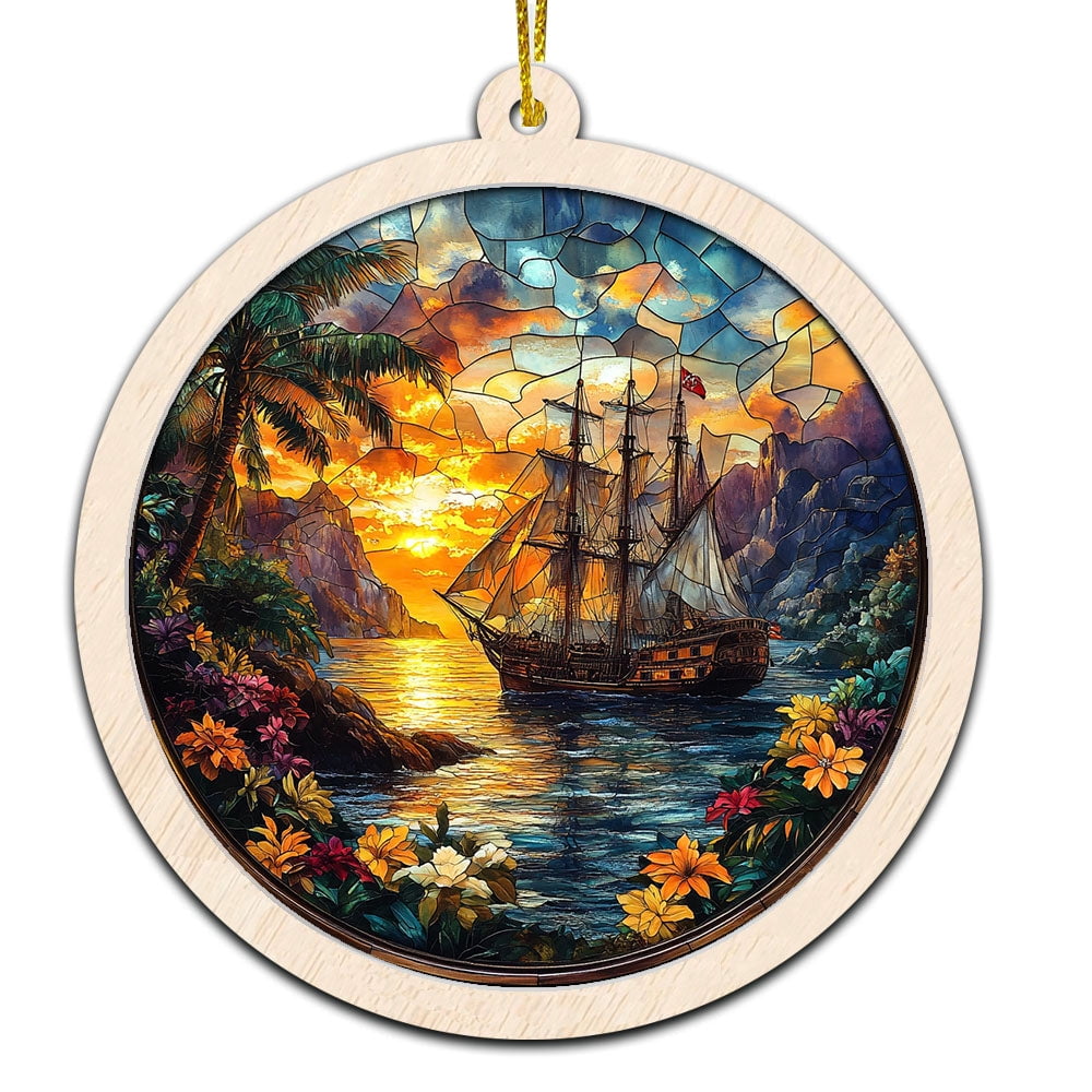 Pirate Ship Stained Glass Suncatcher Ornament – Text Christmas 2025 ...