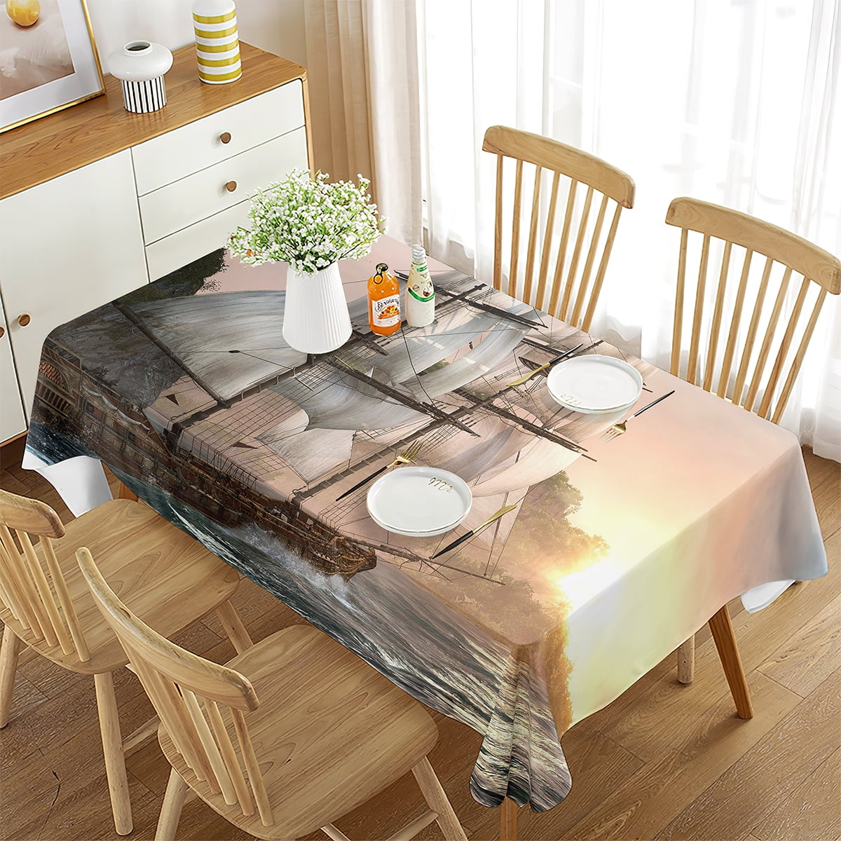 Pirate Ship Tablecloth Rectangular Pirate Ship Ocean Theme r for ...