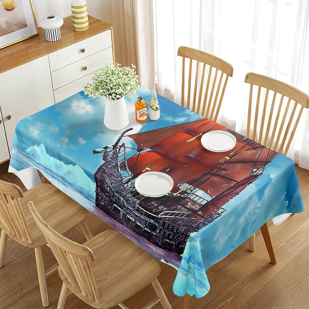 Pirate Ship Tablecloth Rectangular Pirate Ship Ocean Theme r for ...