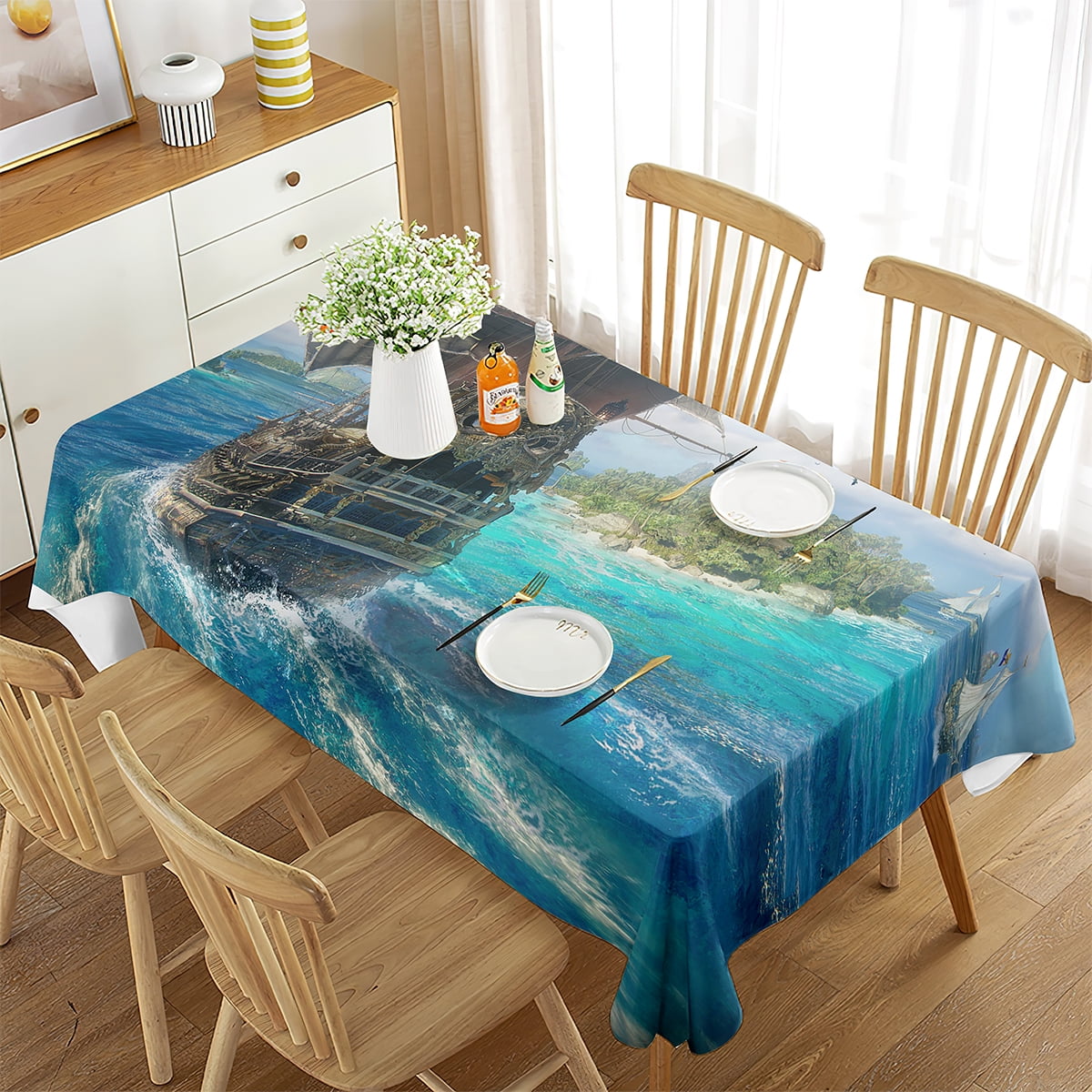 Pirate Ship Tablecloth Rectangular Pirate Ship Ocean Theme r for ...