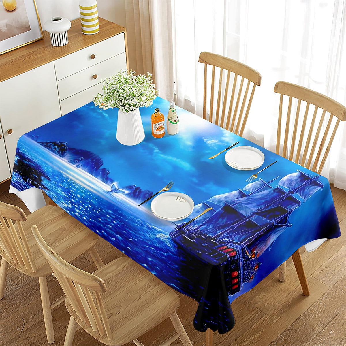 Pirate Ship Tablecloth Rectangular Pirate Ship Sea Scenery Storm Theme ...