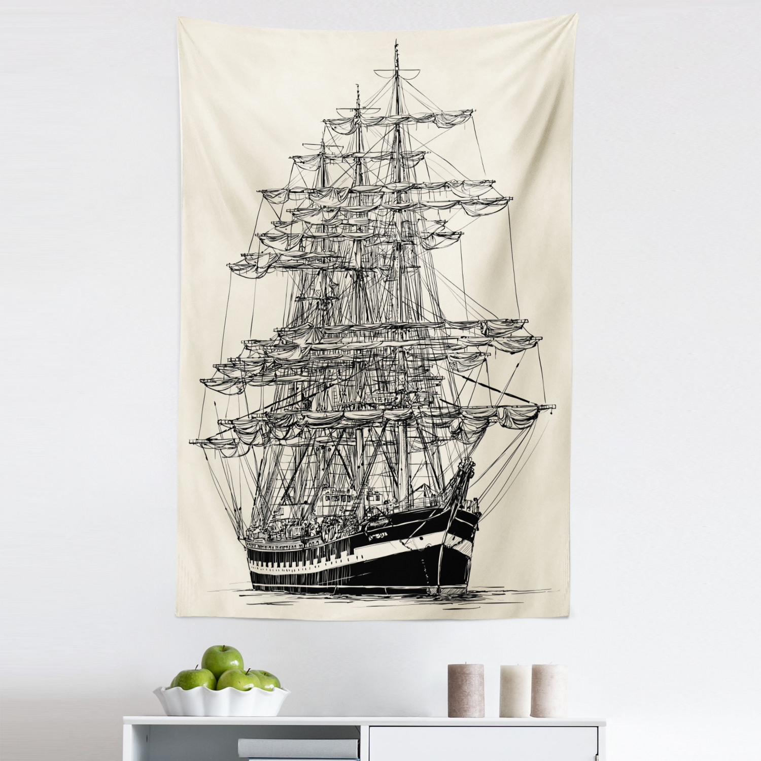 Pirate Ship Tapestry, Sailing Boat Detailed Illustration Nautical ...