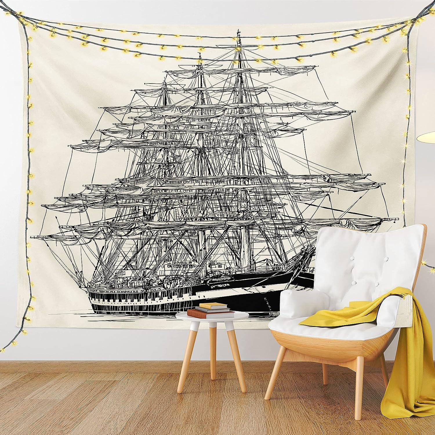 Pirate Ship Tapestry, Sailing Boat Detailed Illustration Nautical ...