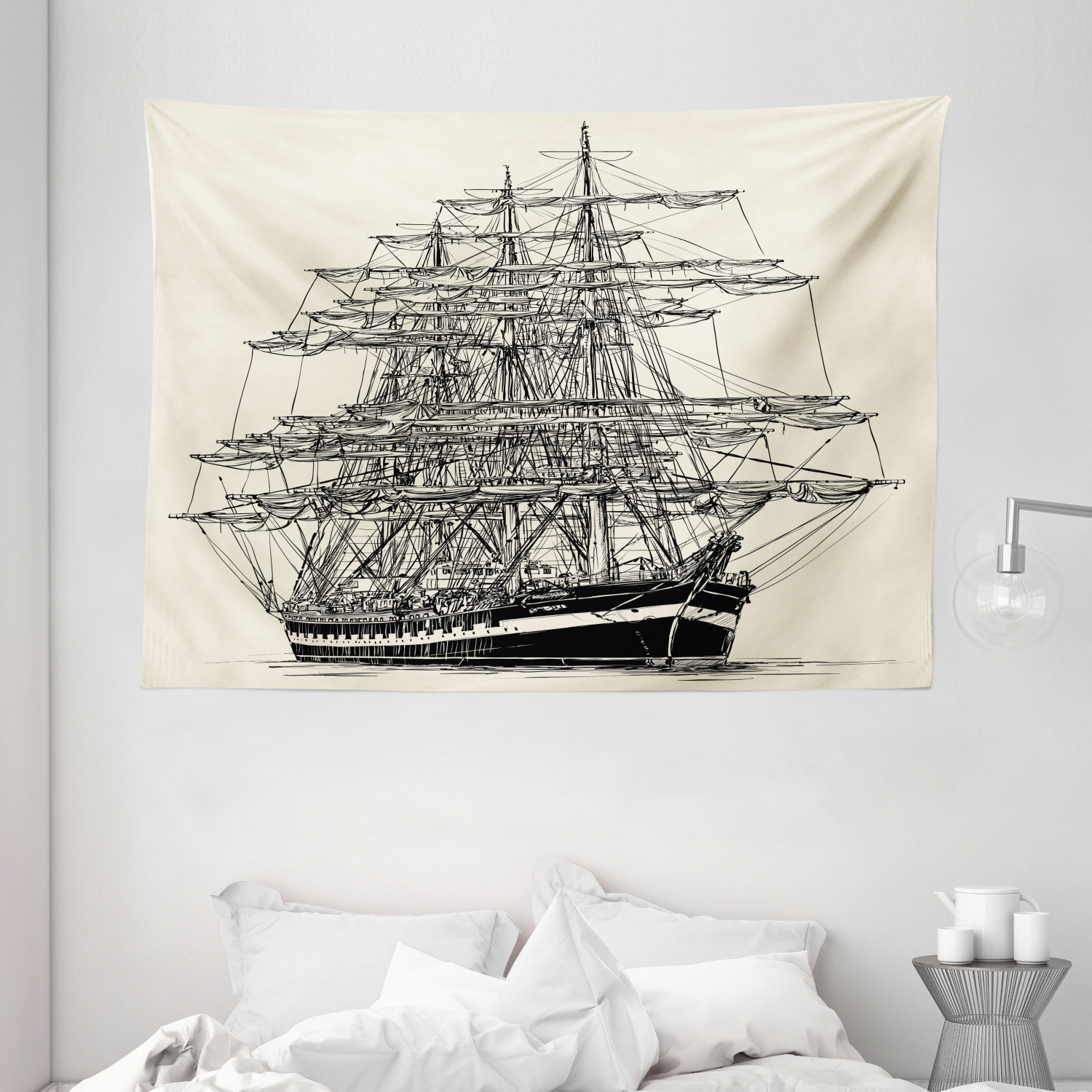Pirate Ship Tapestry, Sailing Boat Detailed Illustration Nautical ...