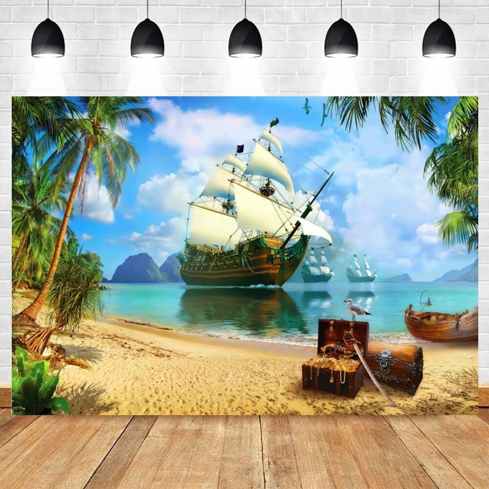 Pirate Ship Treasure Photography Backdrop Baby Birthday Summer Party ...