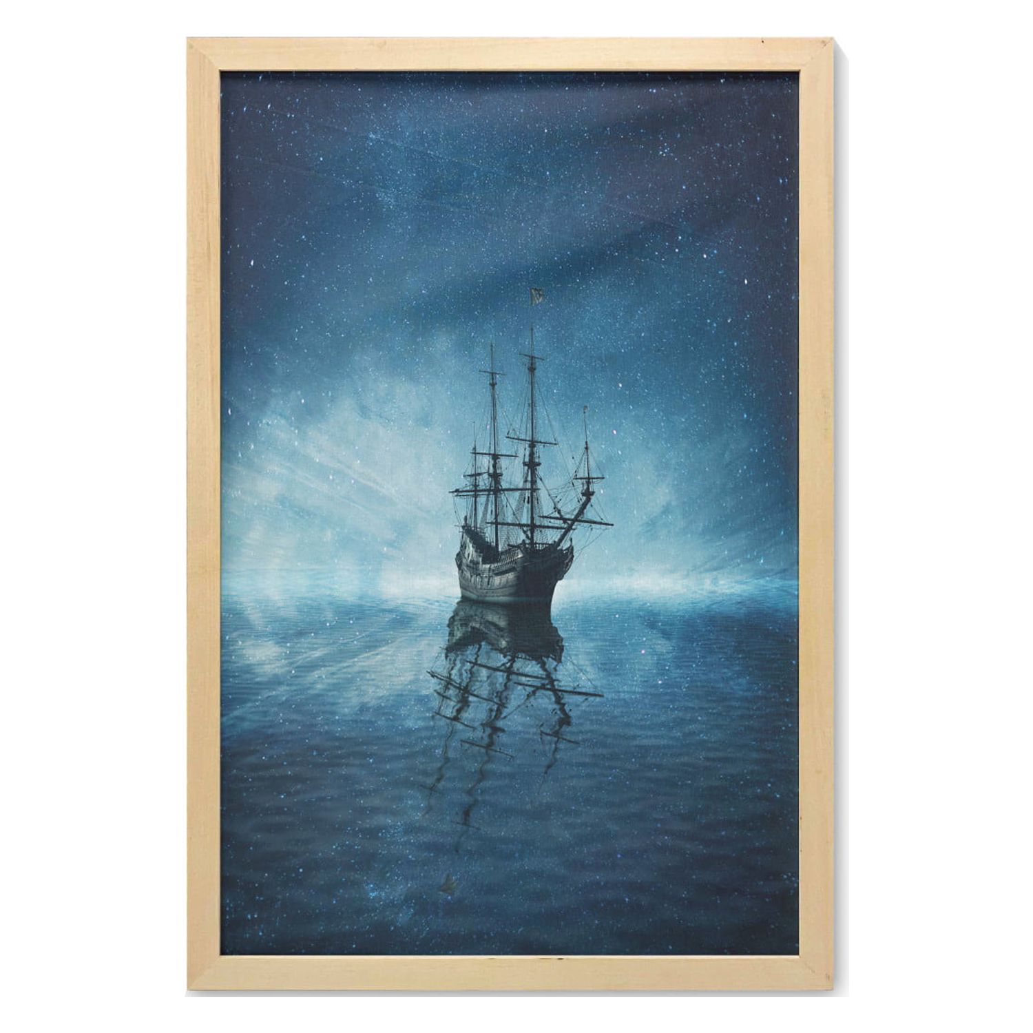 Pirate Ship Wall Art with Frame, Vessel on Dark Night Sea Starry Night ...