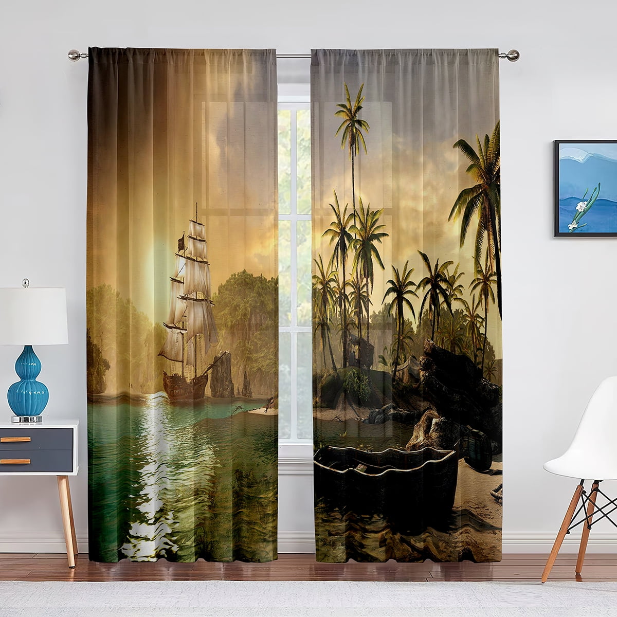 Pirate Ship l Fantasy Ocean Starry Sky Tulle Curtains for Living Room ...