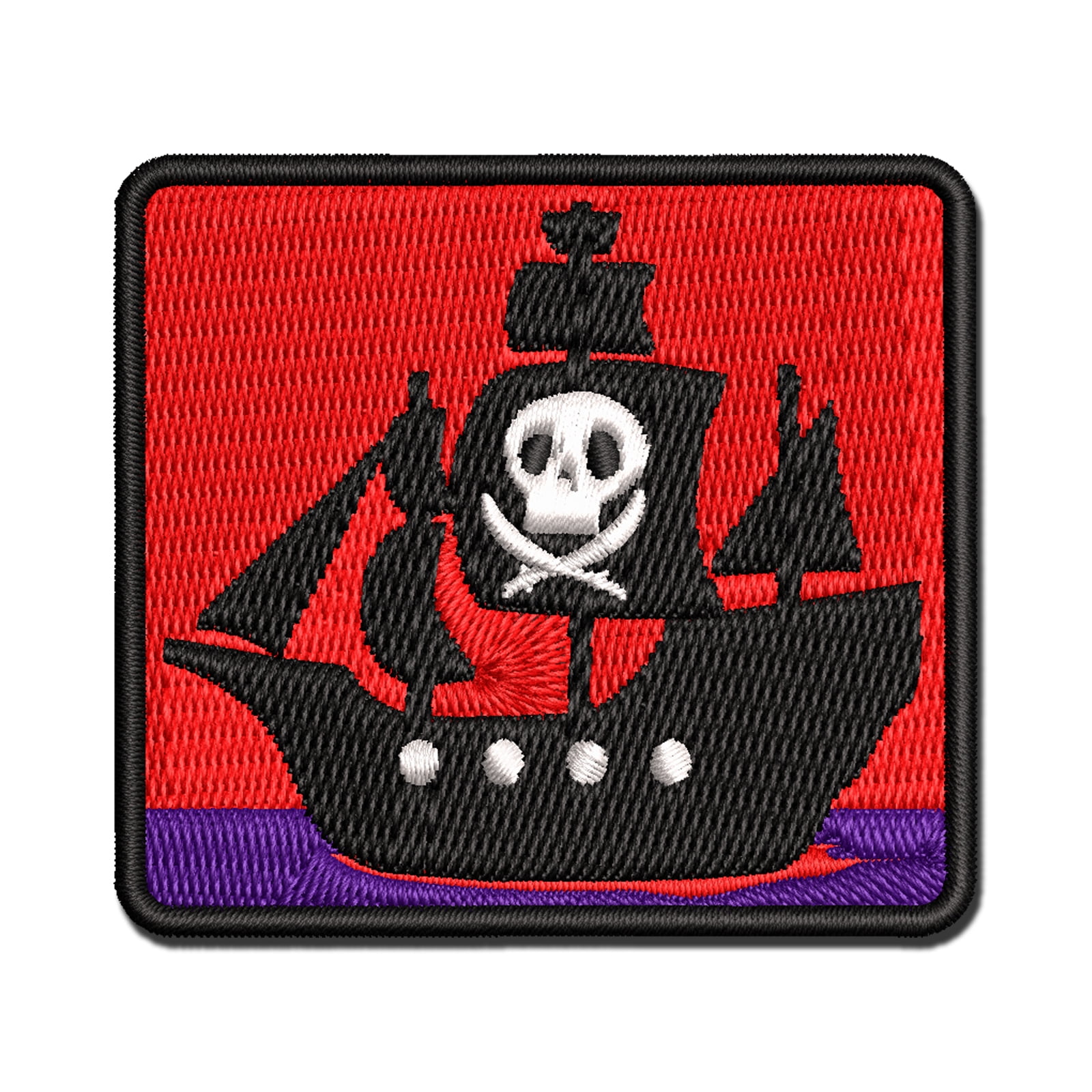 Pirate Ship with Jolly Roger Skull Applique Multi-Color Embroidered ...