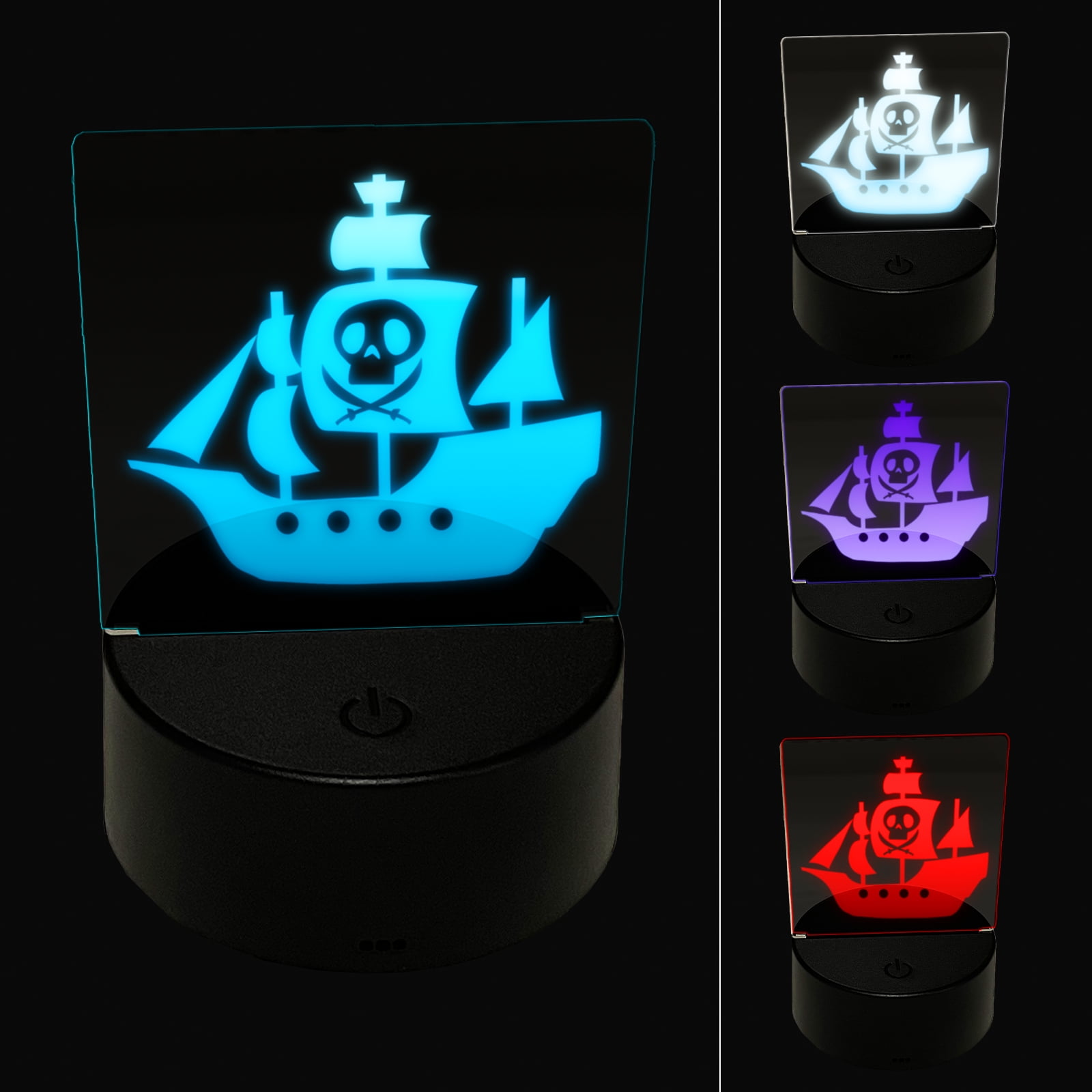 Pirate Ship with Jolly Roger Skull LED Night Light Sign 3D Illusion ...