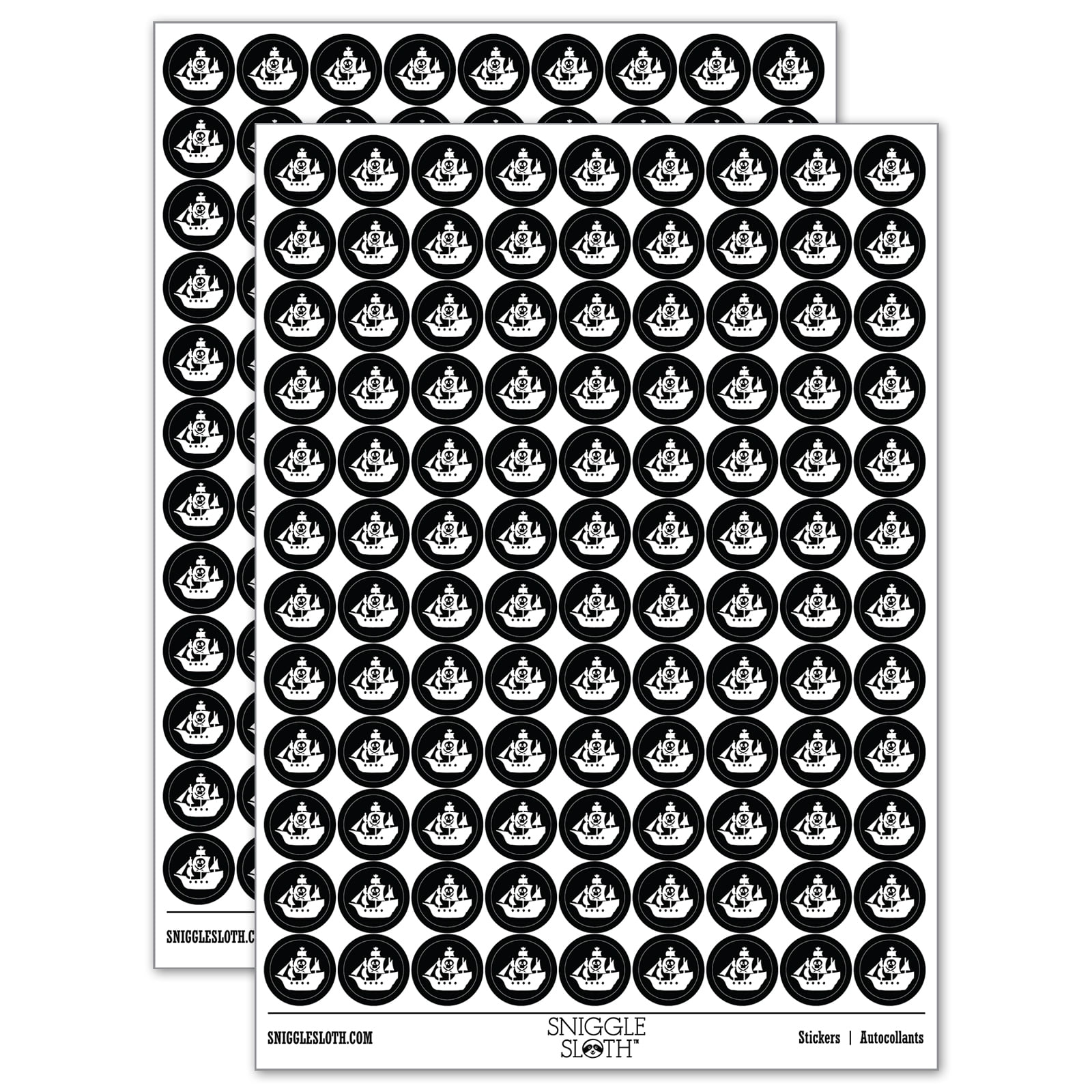 Pirate Ship with Jolly Roger Skull 200+ Round Stickers - Black - Matte ...