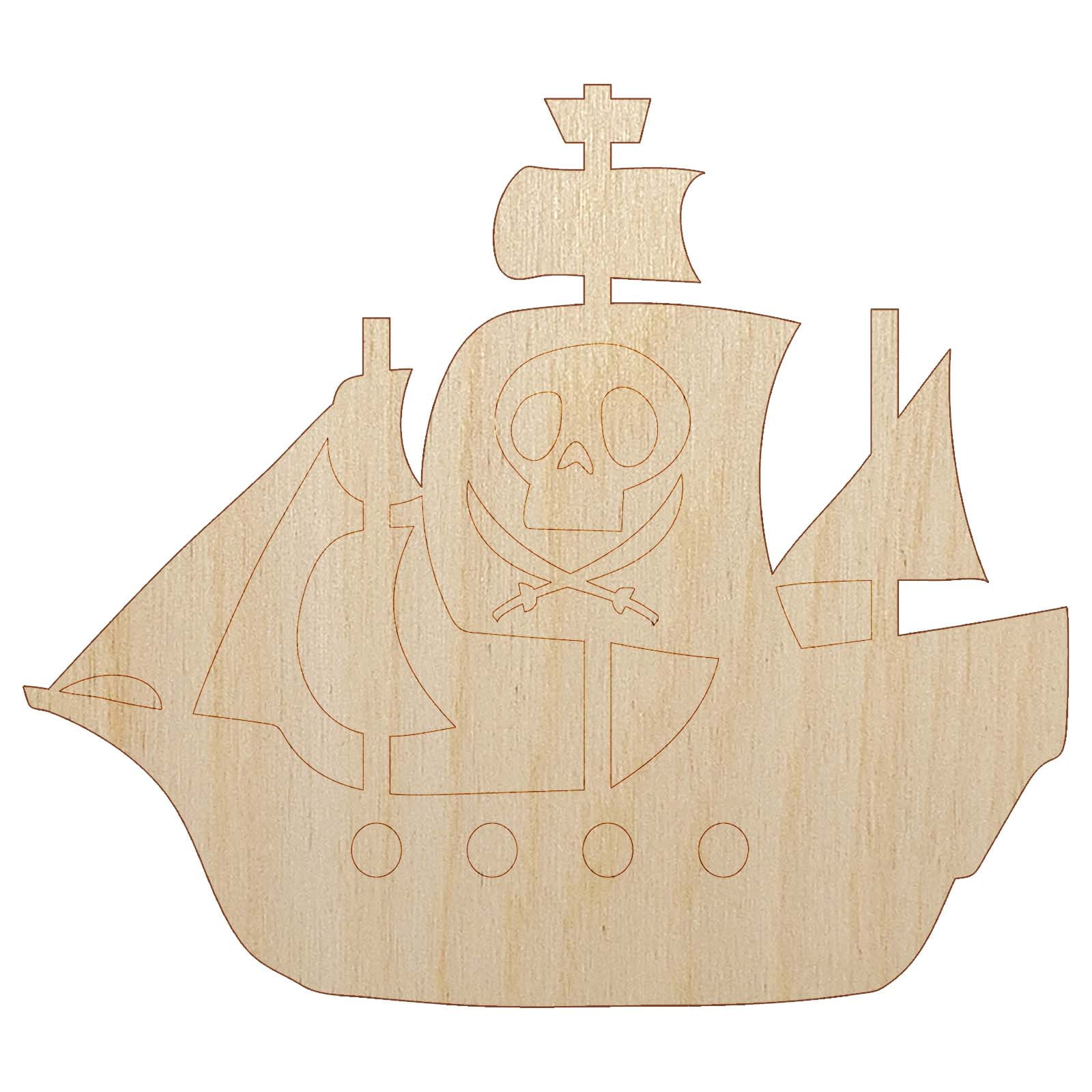Pirate Ship with Jolly Roger Skull Wood Shape Unfinished Piece Cutout ...