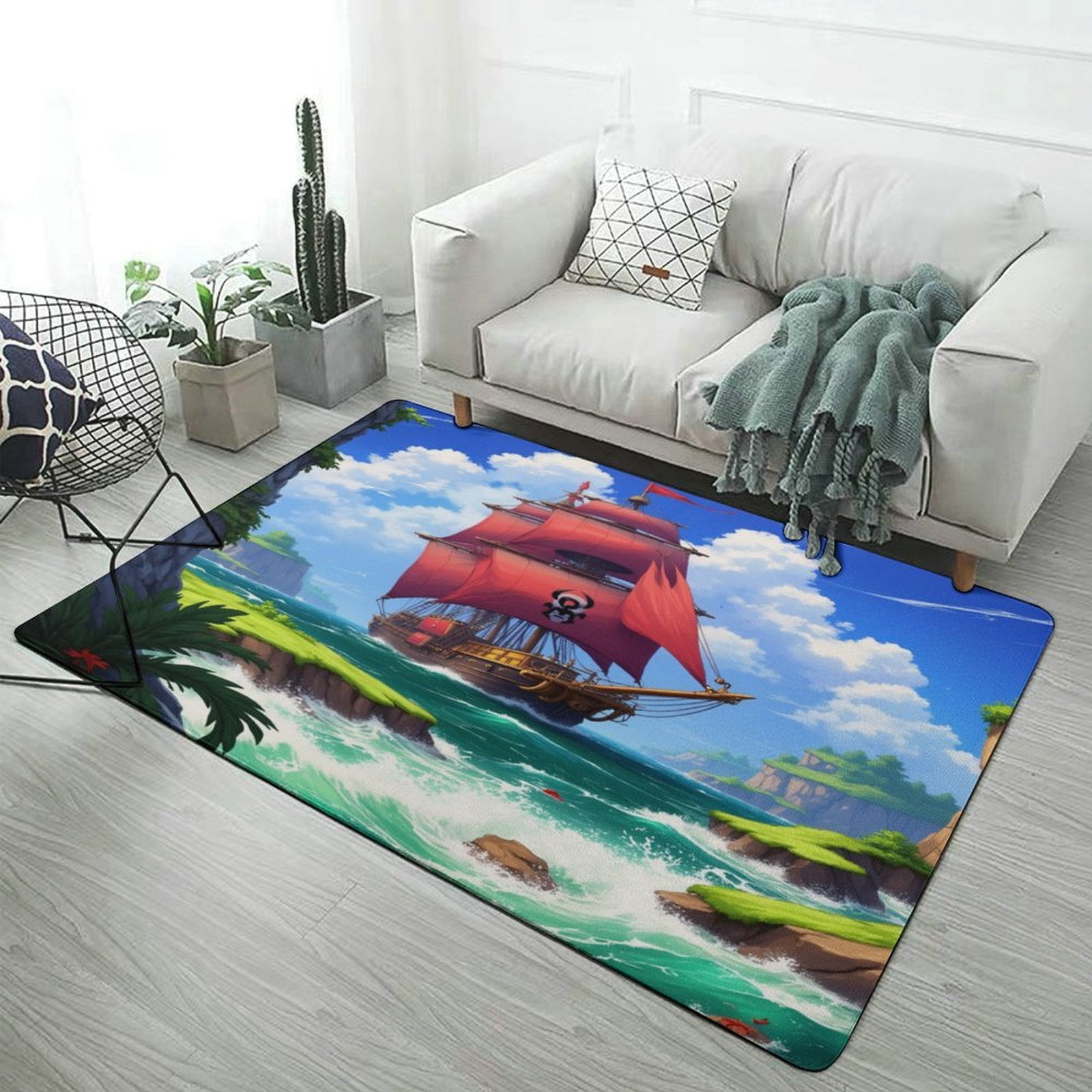 Pirate Ship with Skull Emblem Carpet for Home Decoration Rugs for ...