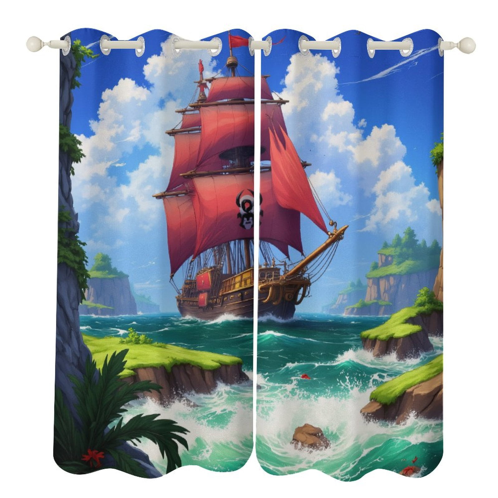 Pirate Ship with Skull Emblem Luxury Window Curtains Blinds for Living ...