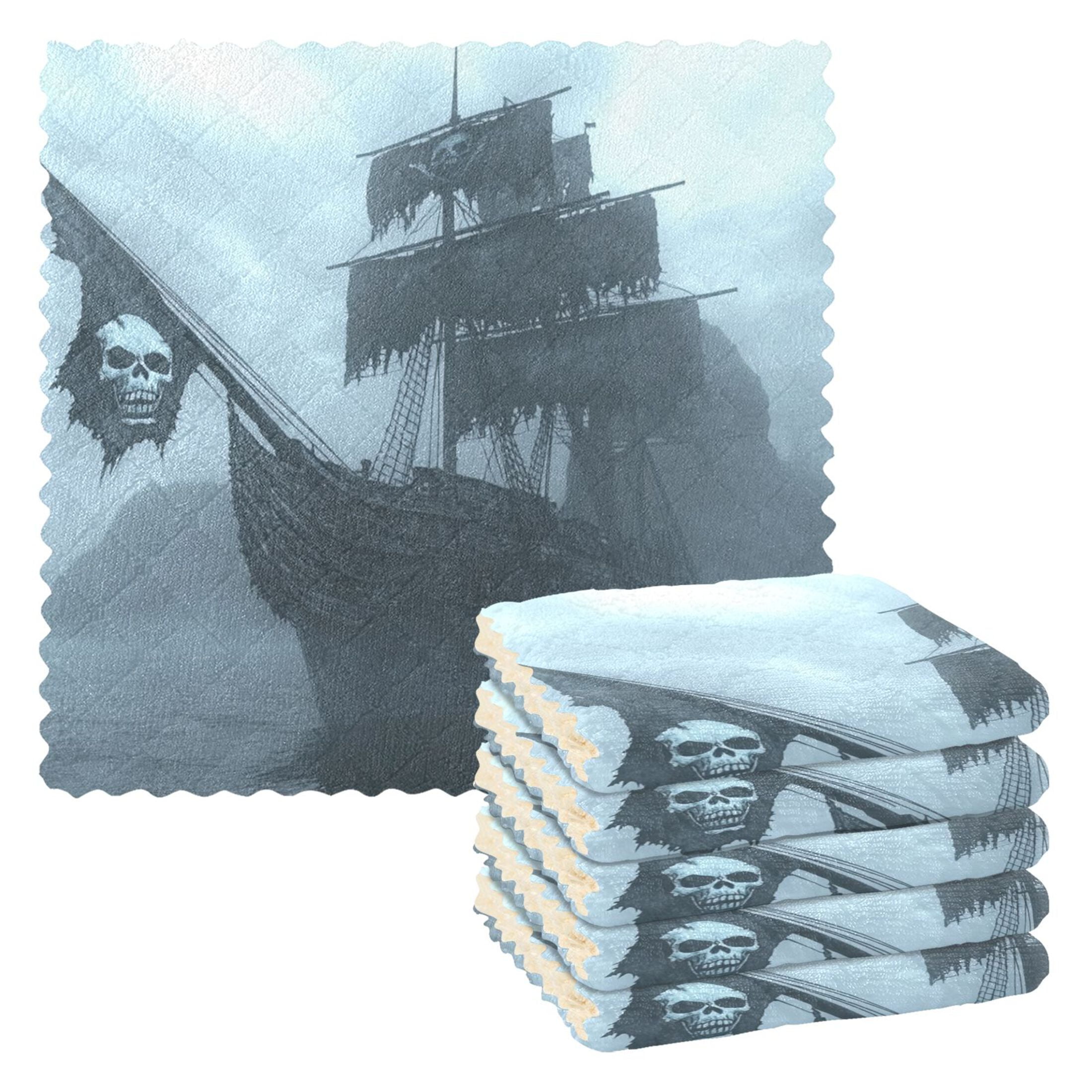 Pirate Ship with Skull Kitchen Cloth Dish Towels for Drying Washing ...