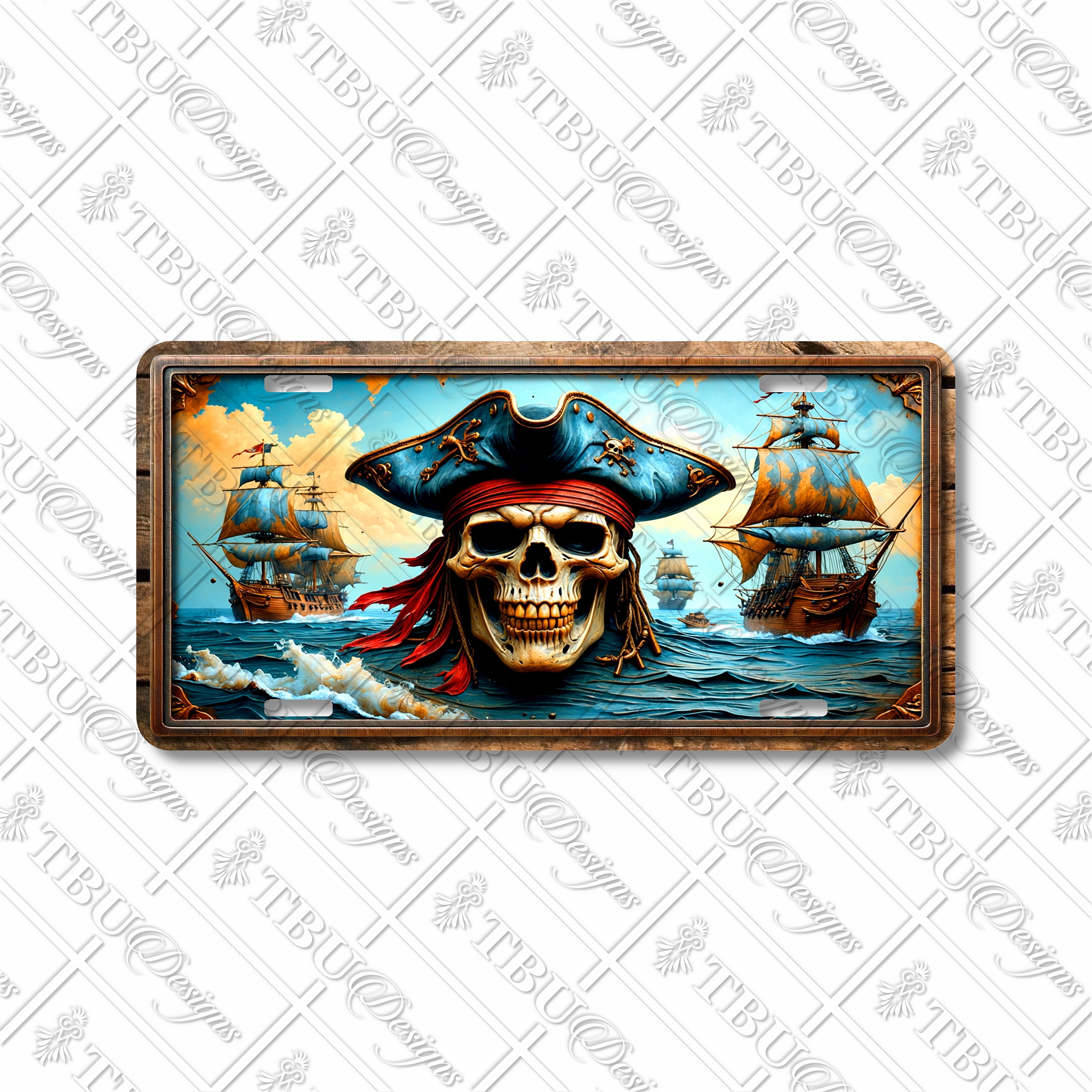 Pirate Skull Aluminum License Plate Featuring Bold Nautical Design with ...