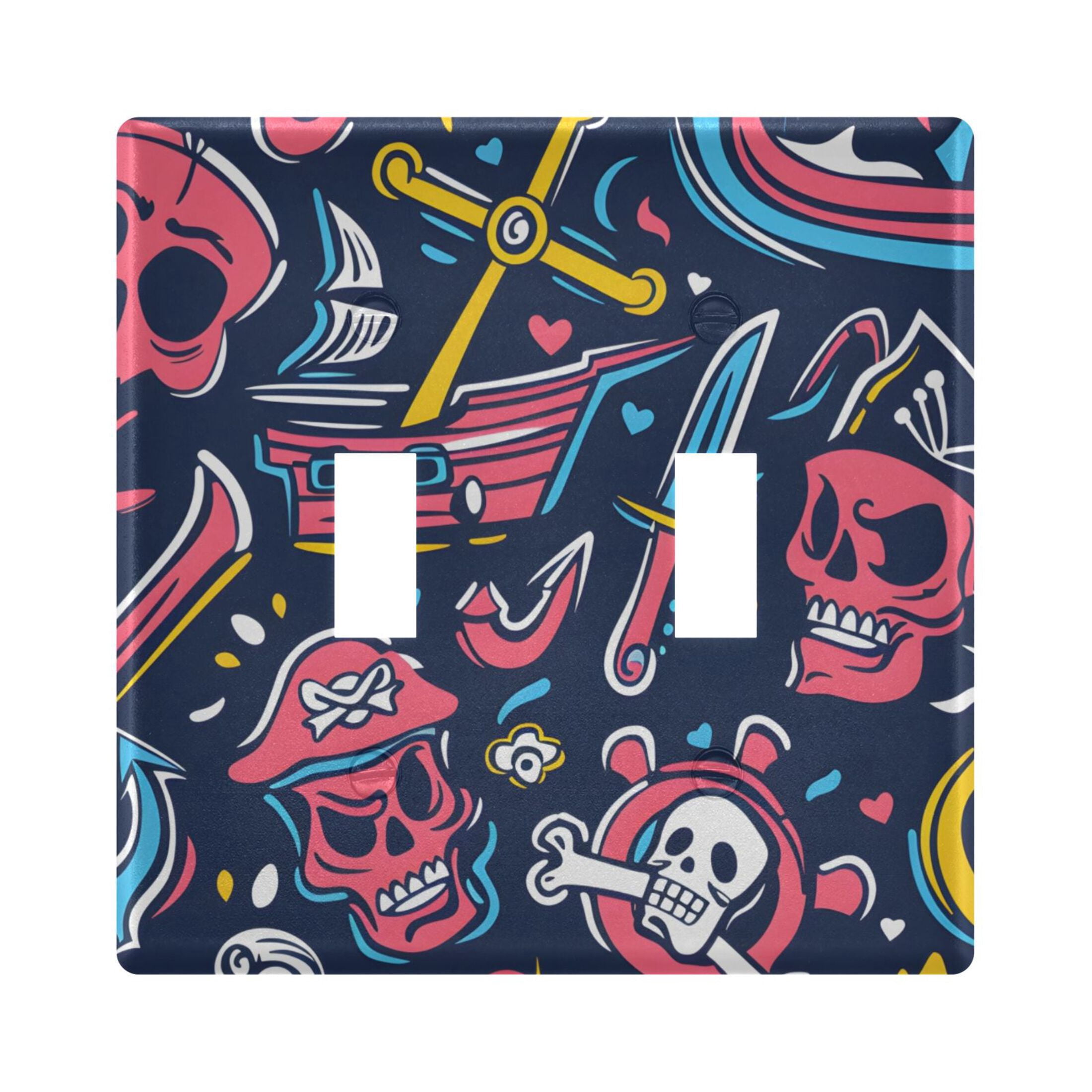 Pirate Skull Boat Knife Light Switch Plate Covers 2 Gang Wall Plate ...
