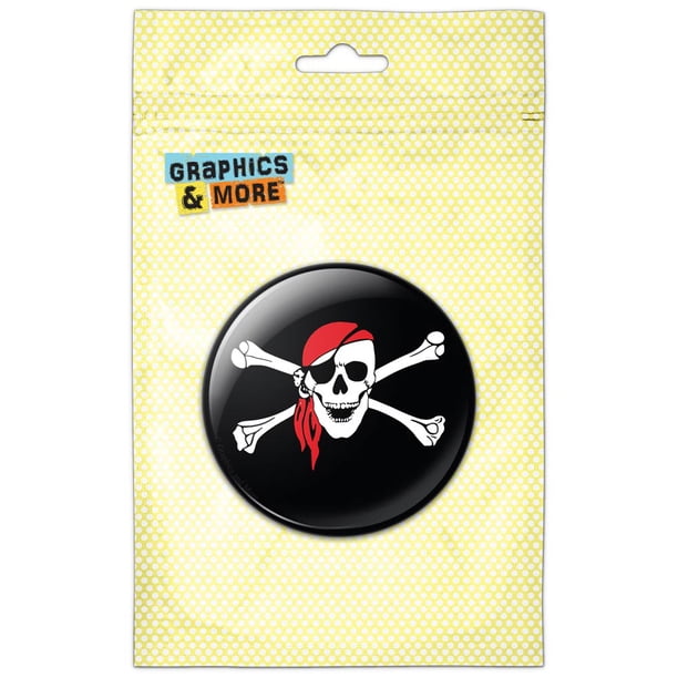 Pirate Skull Crossed Bones Red Bandana Pinback Button Pin Badge ...