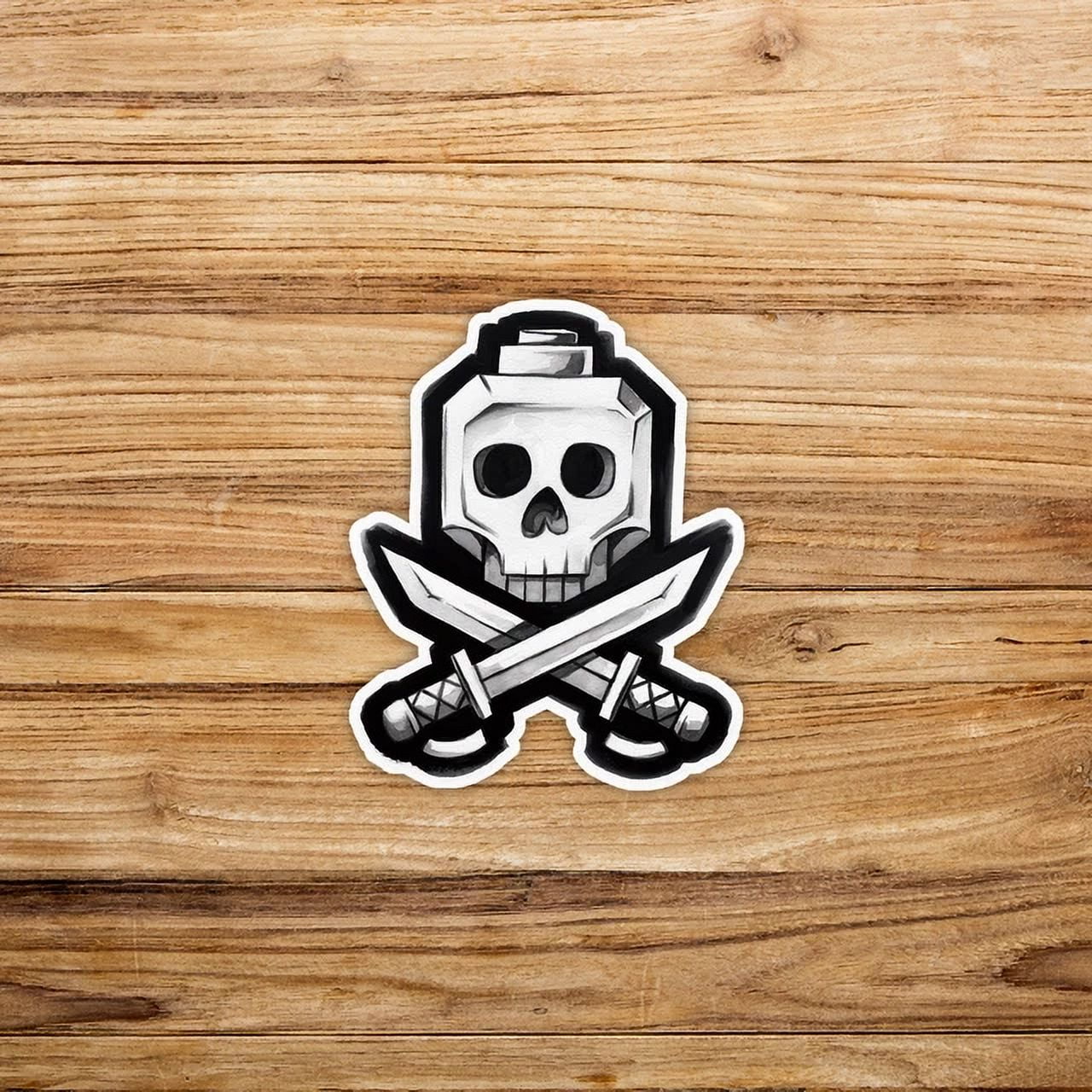 Pirate Skull & Crossed Swords Sticker - Black & White Jolly Roger ...