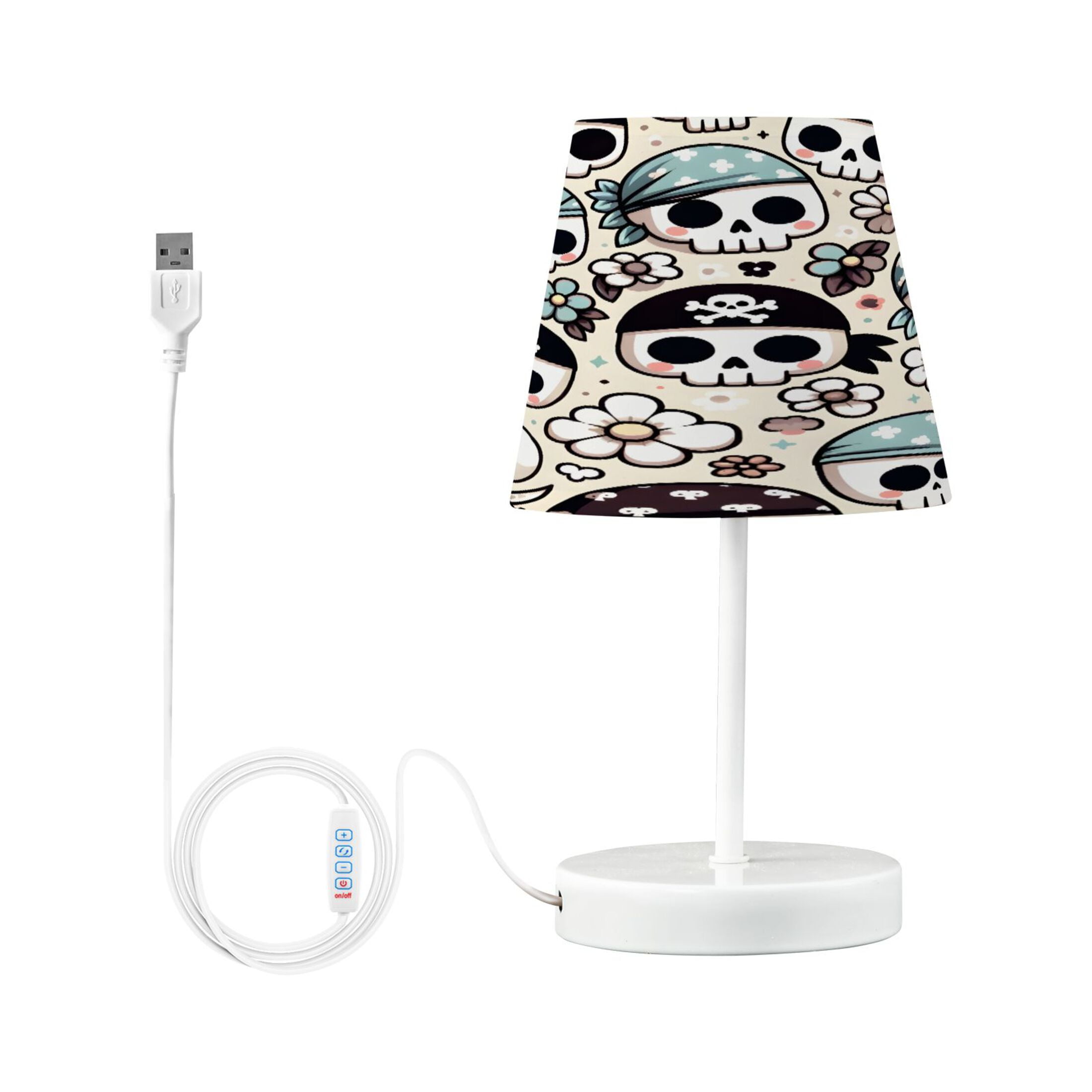 Pirate Skull Head with Daisy Desk Lamp LED Table Nightstand Lamps with ...