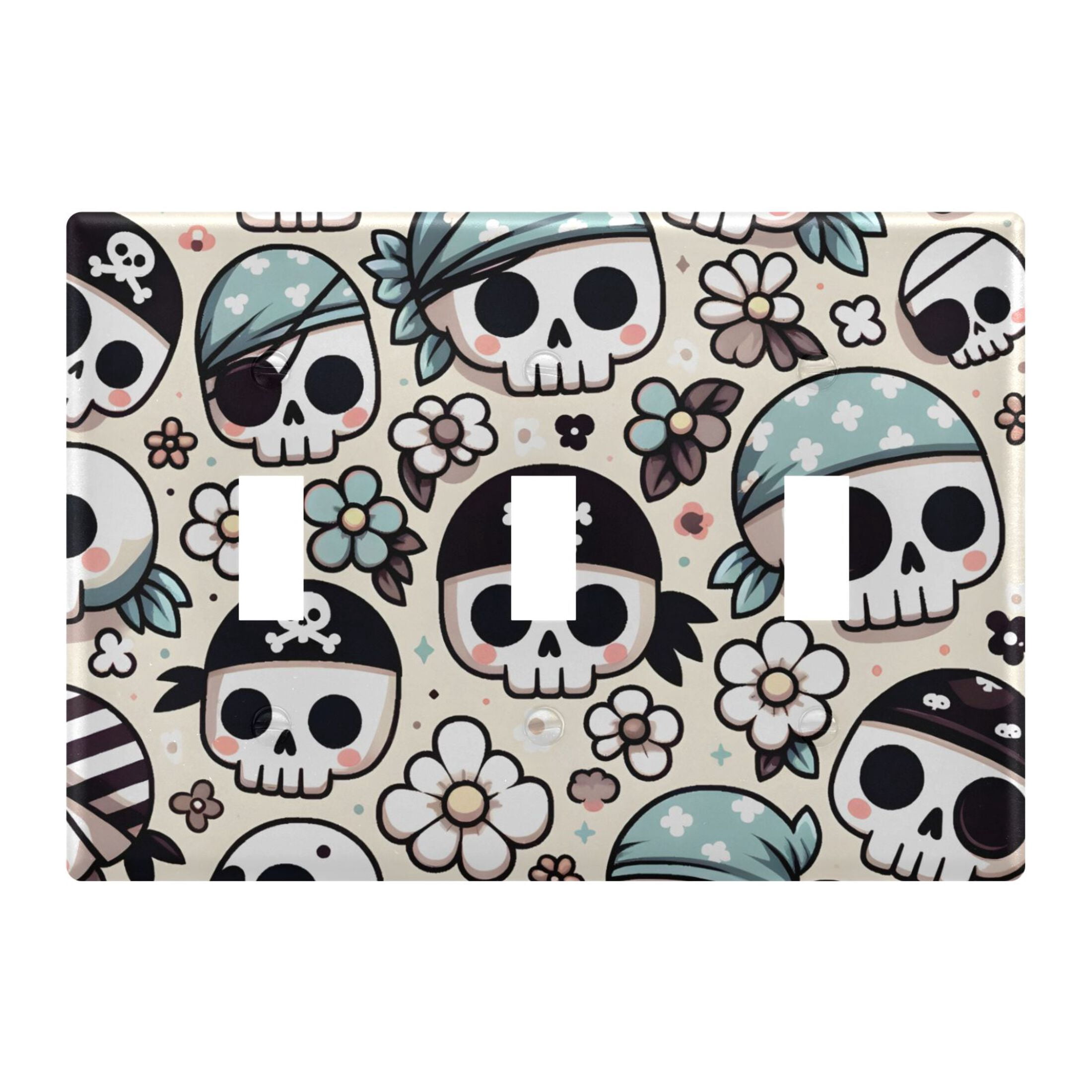 Pirate Skull Head with Daisy Light Switch Plate Covers 3 Gang Wall ...