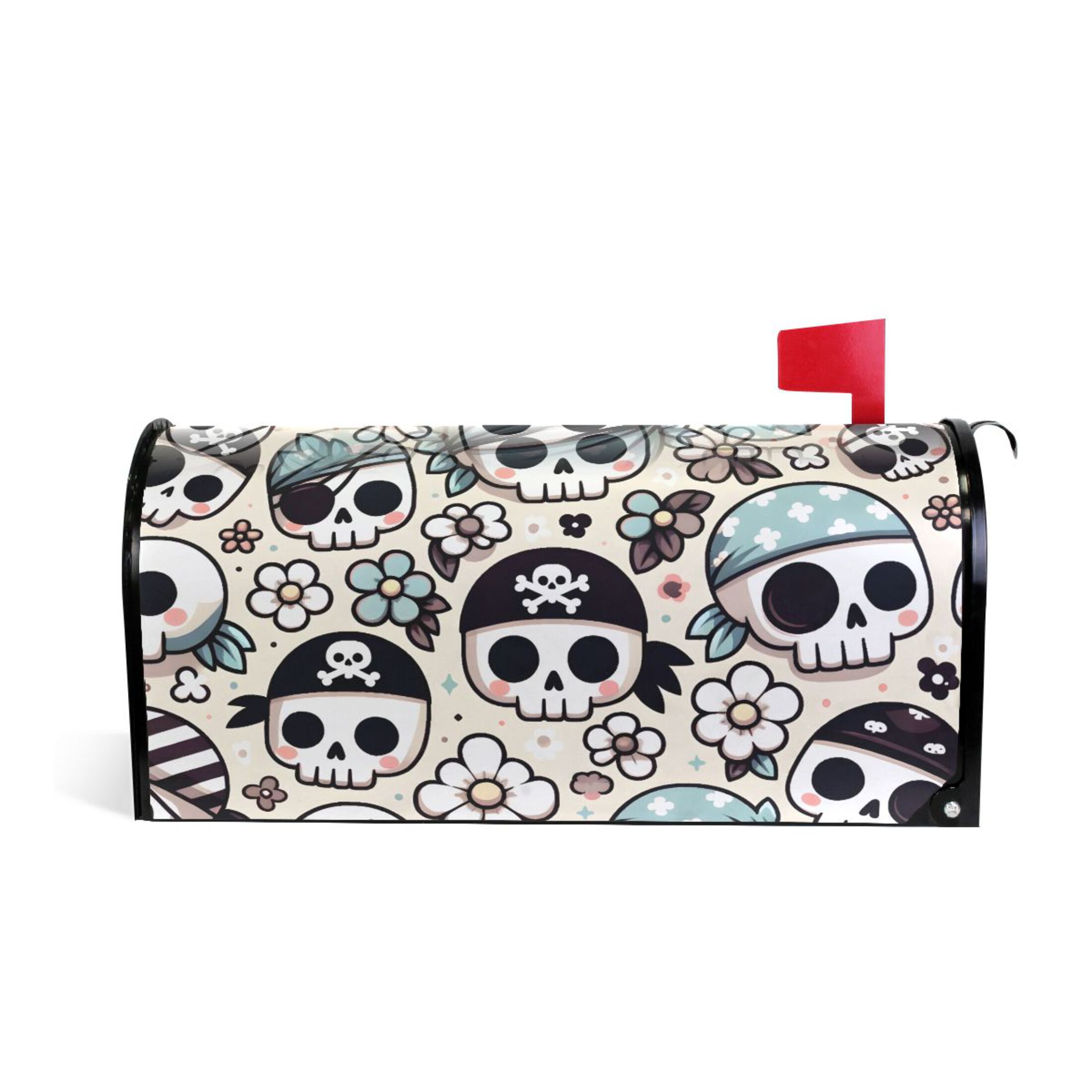 Pirate Skull Head with Daisy Mailbox Covers Magnetic Post Box Cover ...