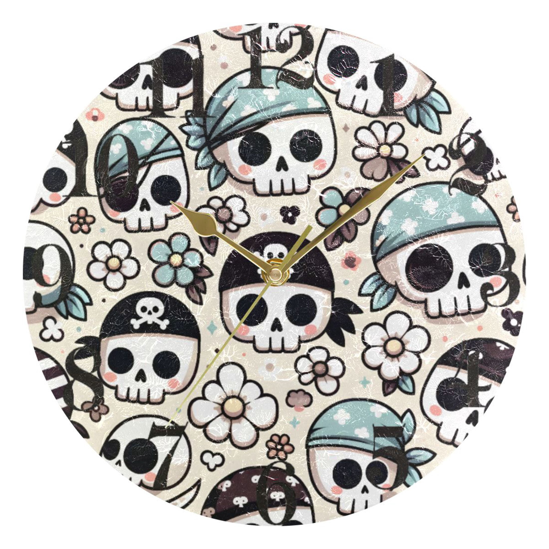 Pirate Skull Head with Daisy Wall Clock 9.8 inch Battery Operated ...