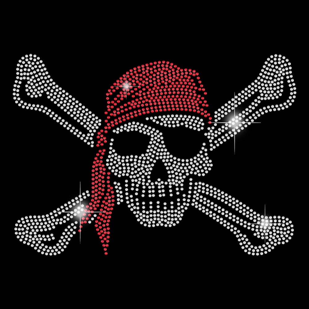 Pirate Skull Iron on Rhinestones Transfer Crossbones Bling Decals for T ...