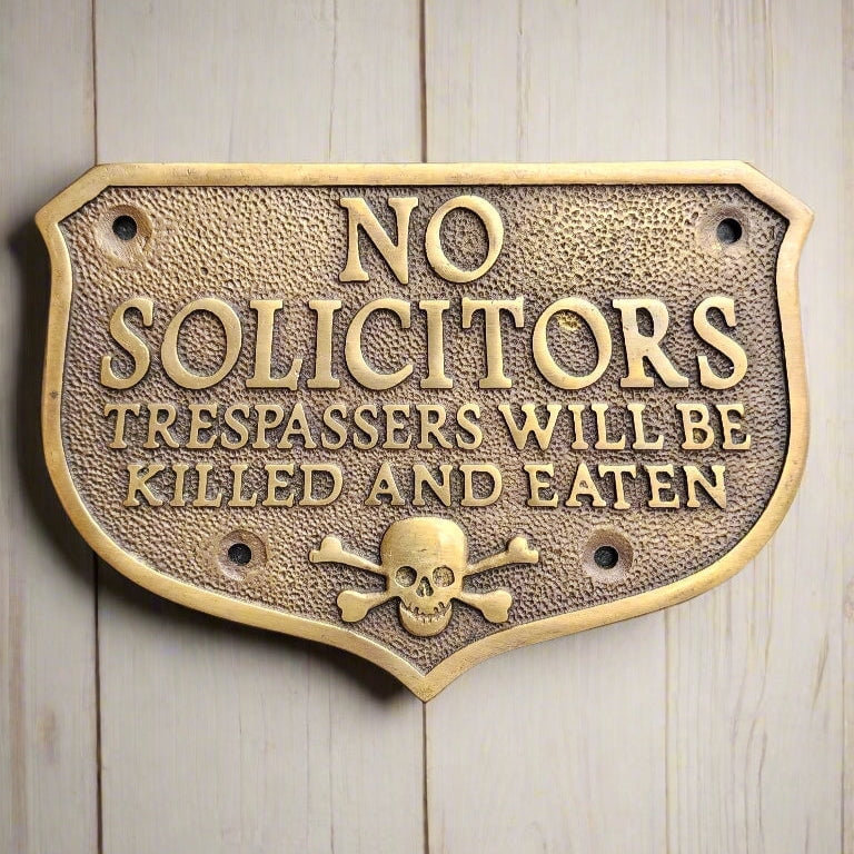 Pirate Skull No Solicitors Solid Brass Plaque With Antique Finish (5.25 ...