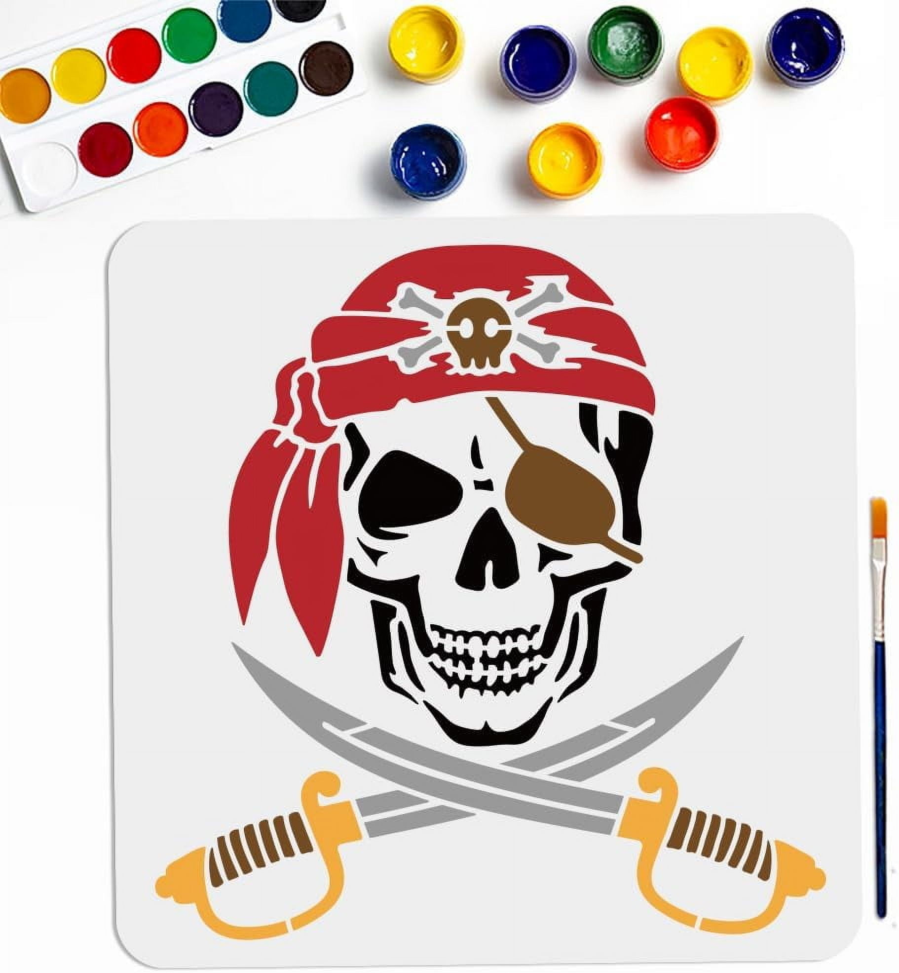 Pirate Skull Stencils 11.8×11.8inch Large Nautical Pirate Template with ...