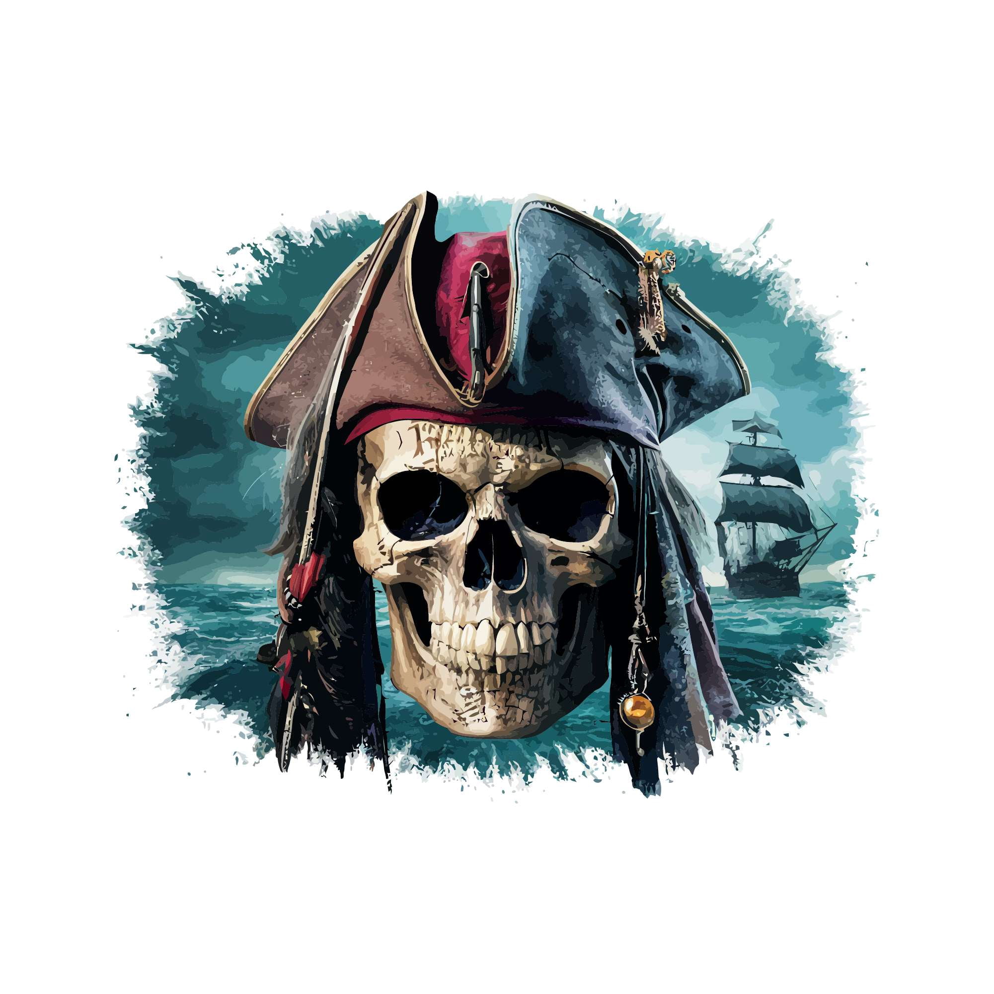 Pirate Skull Sword Cross Bones Sea Ship Pirate Wall Art Sticker Designs ...
