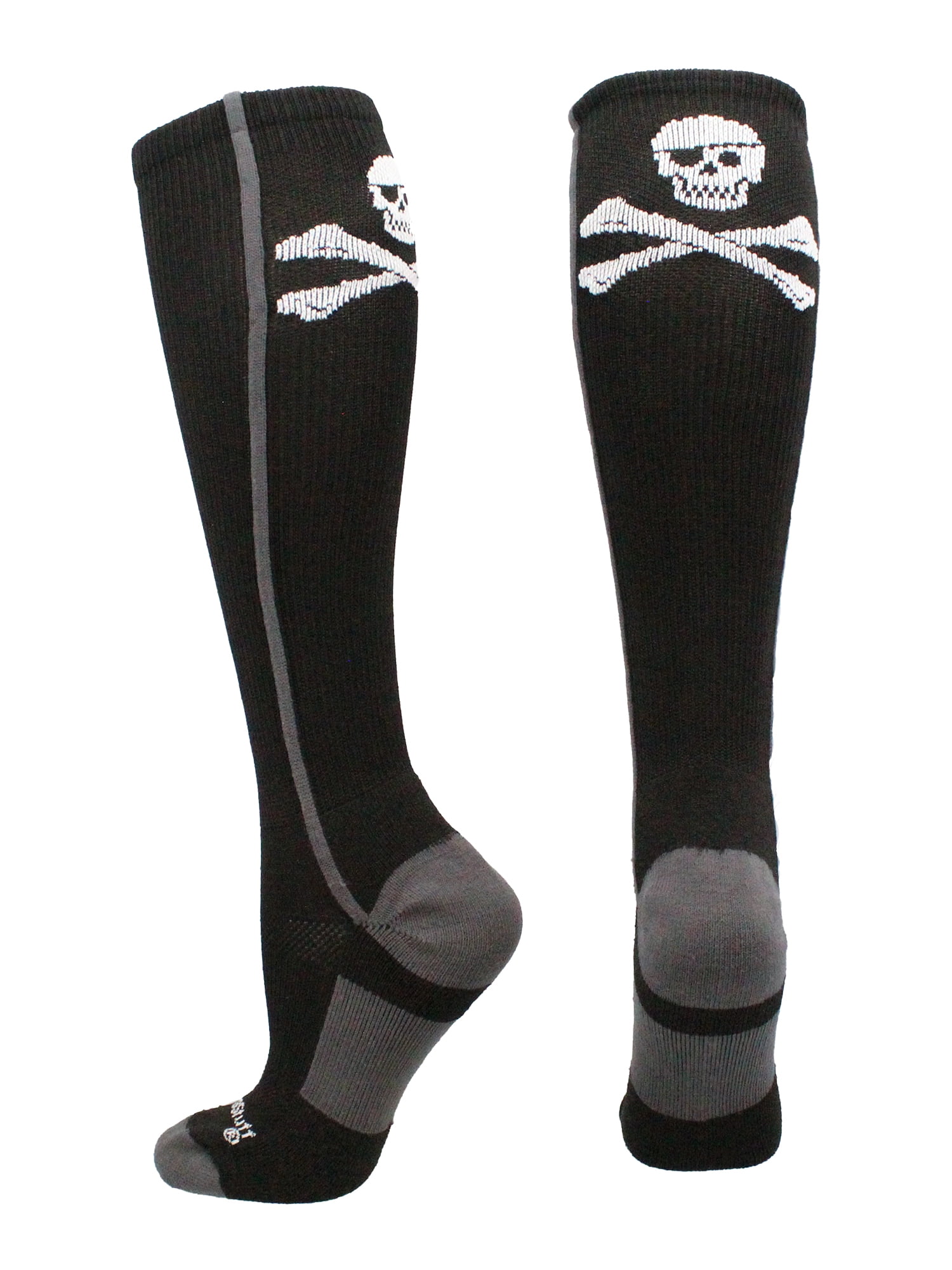 Pirate Skull and Crossbones Over the Calf Socks (Black/Graphite, Medium ...