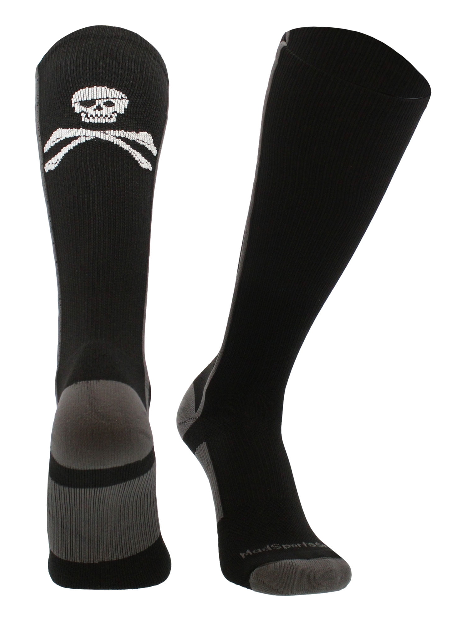 Pirate Skull and Crossbones Over the Calf Socks (Black/Graphite, Small ...