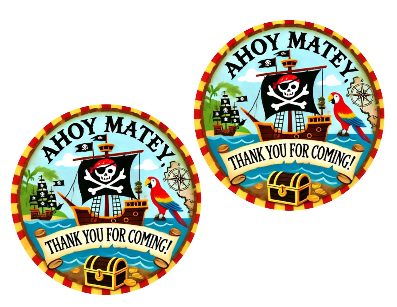 Pirate Thank You Stickers 24 Pcs, Sailor Birthday Decoration Party ...