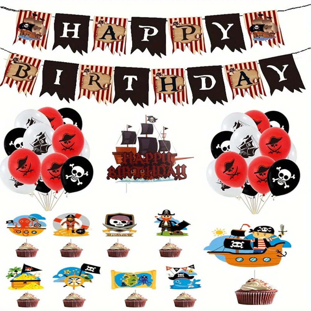 Pirate Theme Happy Birthday Decorations Set for Children's Party ...