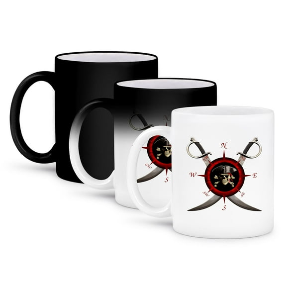 Pirate Themed Compass Rose With Pirate Skull And Swords., 11oz Magic ...