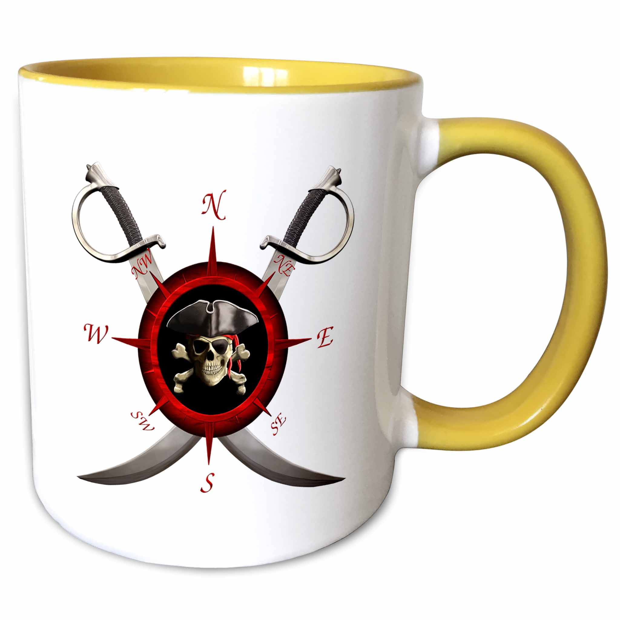 3drose, Pirate Themed Compass Rose with Pirate Skull and Swords., 11oz ...