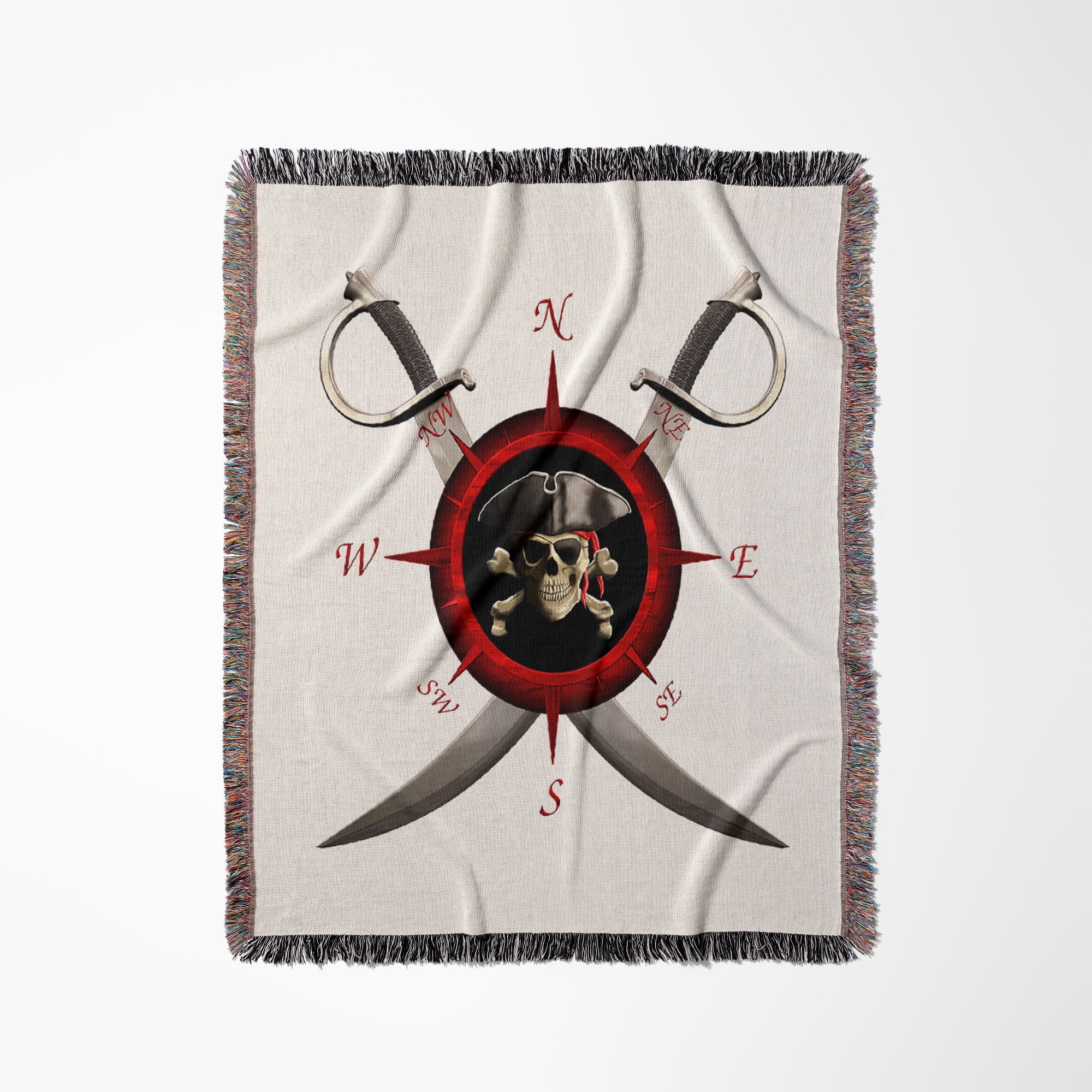 Pirate Themed Compass Rose With Pirate Skull And Swords., Woven Blanket ...