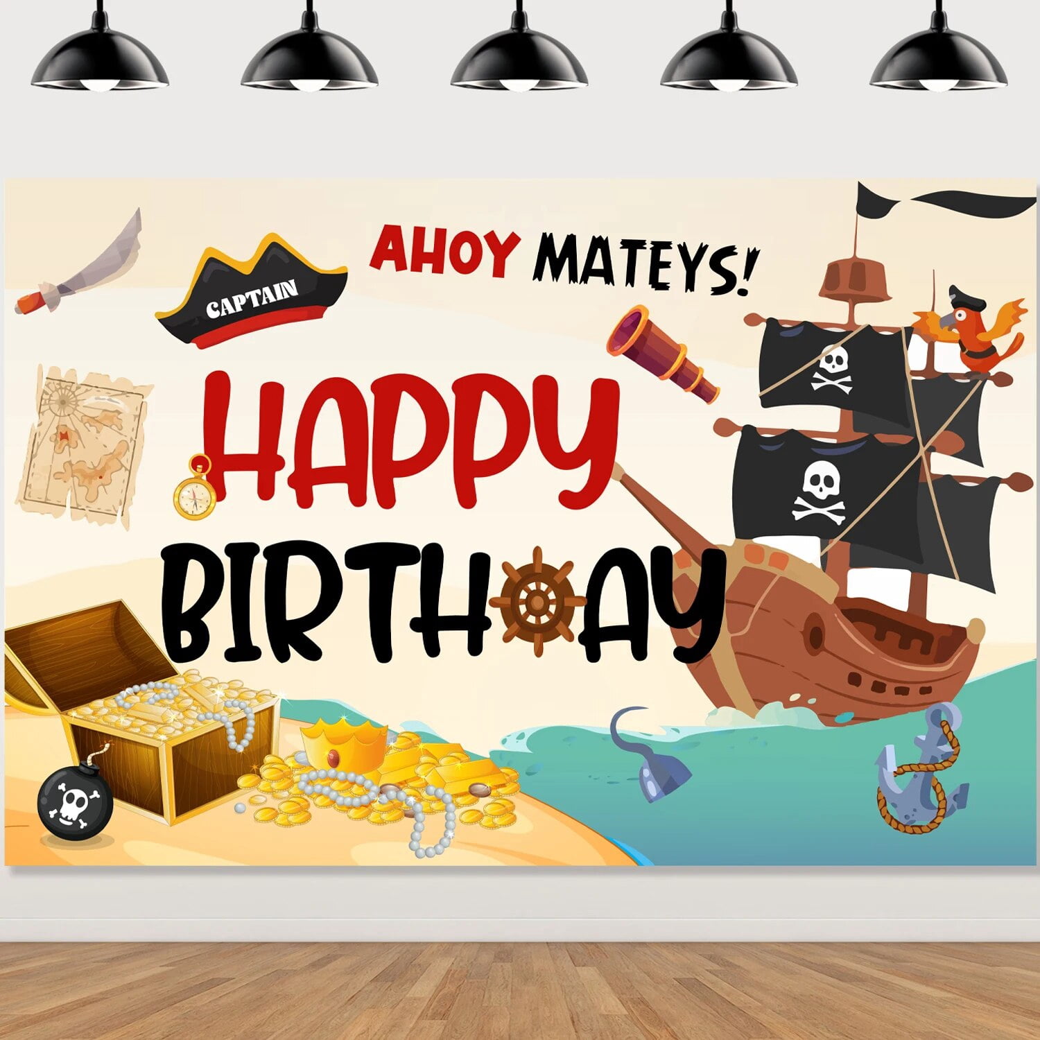 Pirate Themed Happy Birthday Background Island Treasure Map Nautical ...