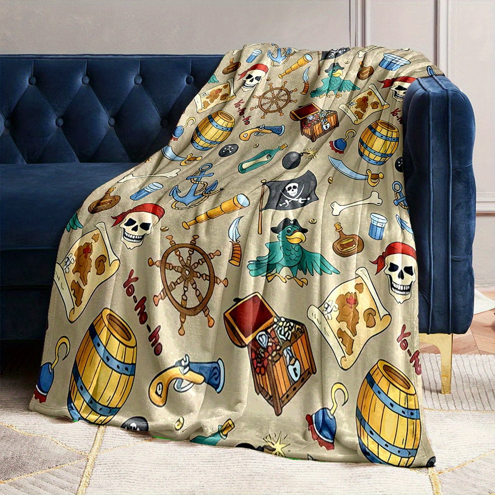 Pirate-Themed Throw Blanket, Polyester Fleece, Digital Print, Contemporary Style, All-Season ...