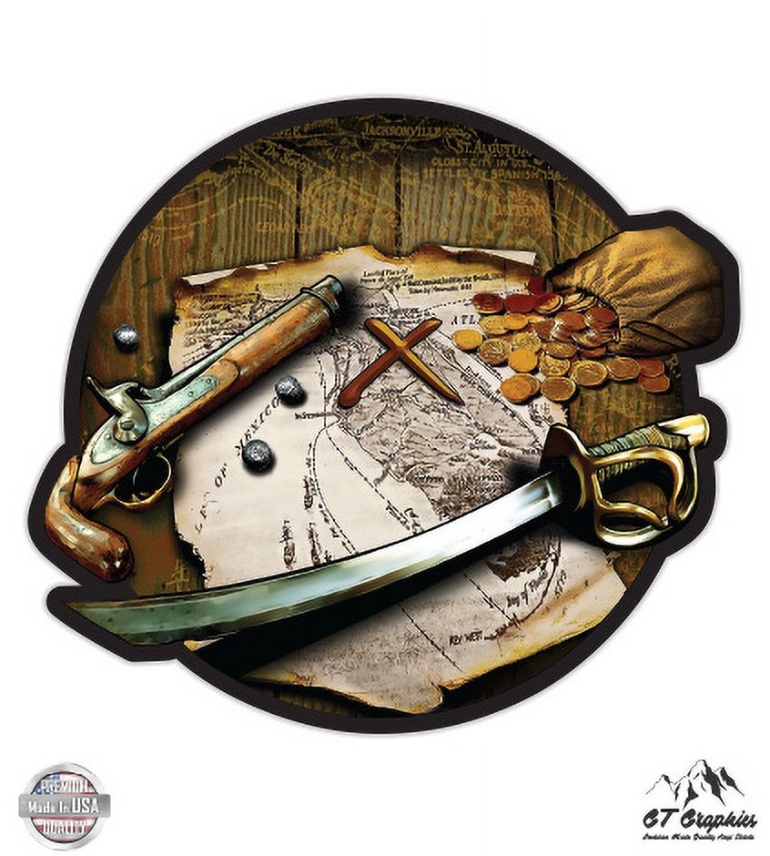 Pirate Treasure - 8" Vinyl Sticker - For Car Laptop I-Pad - Waterproof ...