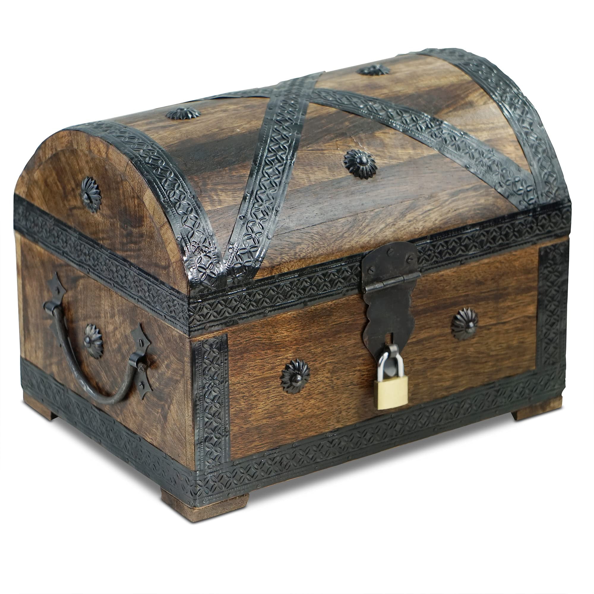 Brynnberg Wooden Pirate Treasure Chest Storage Box for Kids, 11x8x8 ...