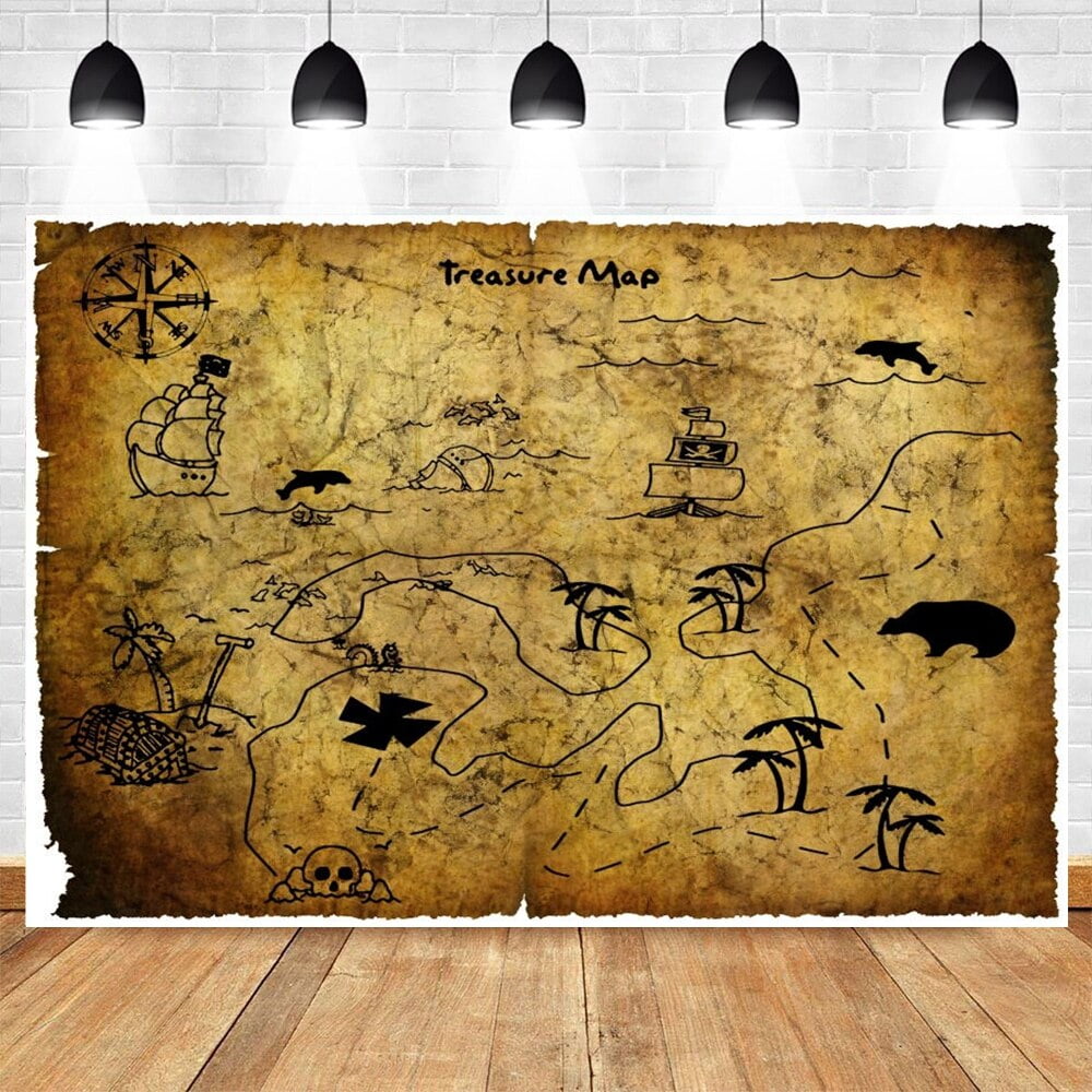 Pirate Treasure Map Backdrop Baby Boy Birthday Party Decor Vintage ...