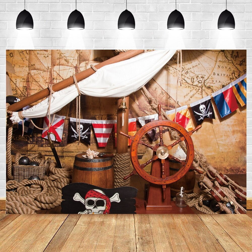 Pirate Treasure Map Backdrop Baby Boy Birthday Party Decor Vintage ...